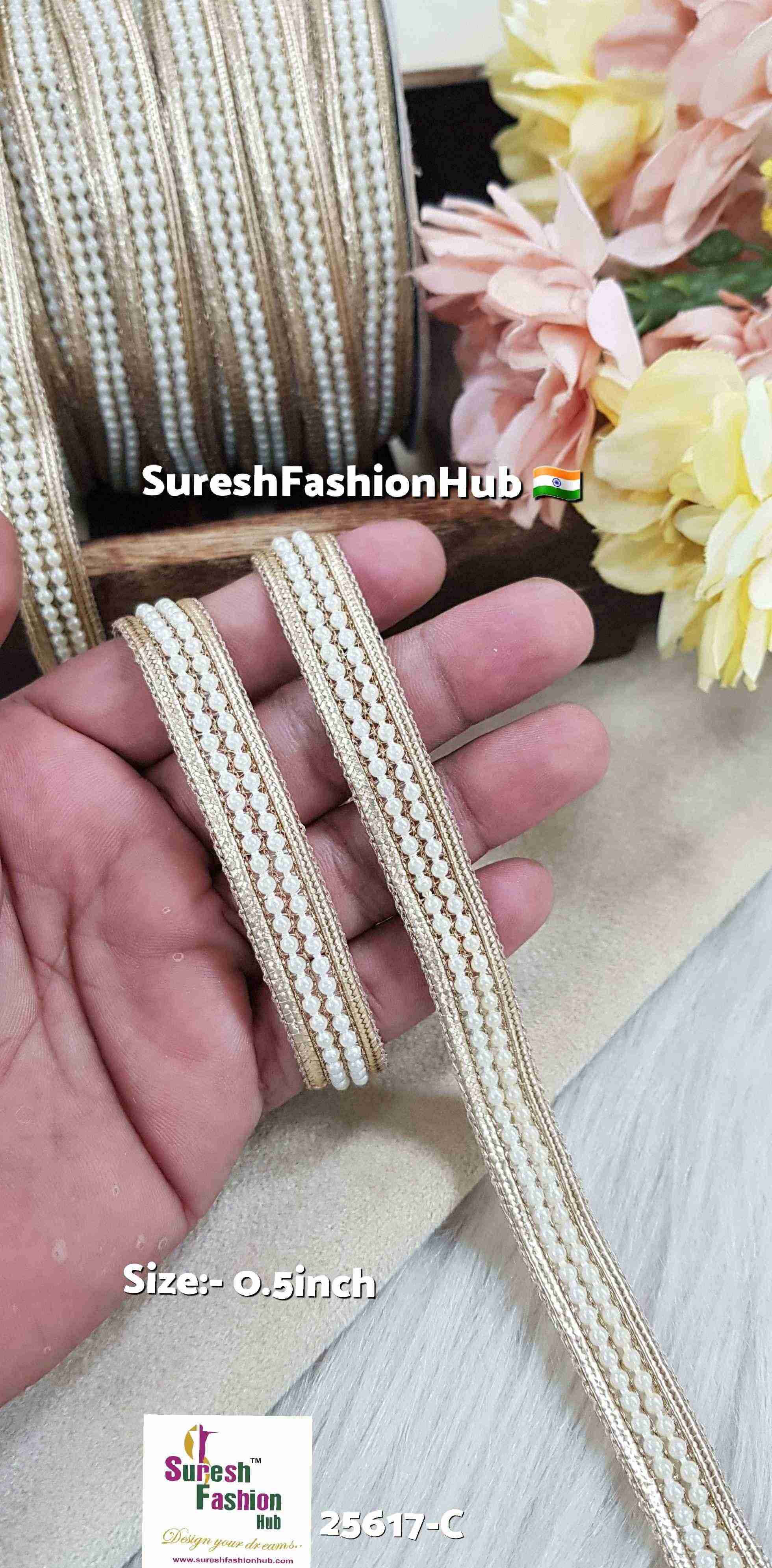 Pearl Elegance Two-Line Moti Jhalar Lace