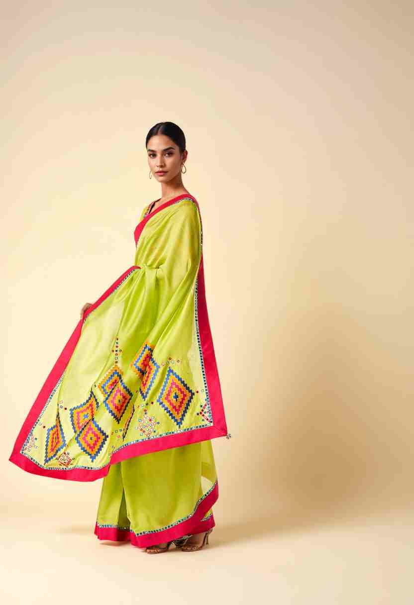 Lime Green Saree