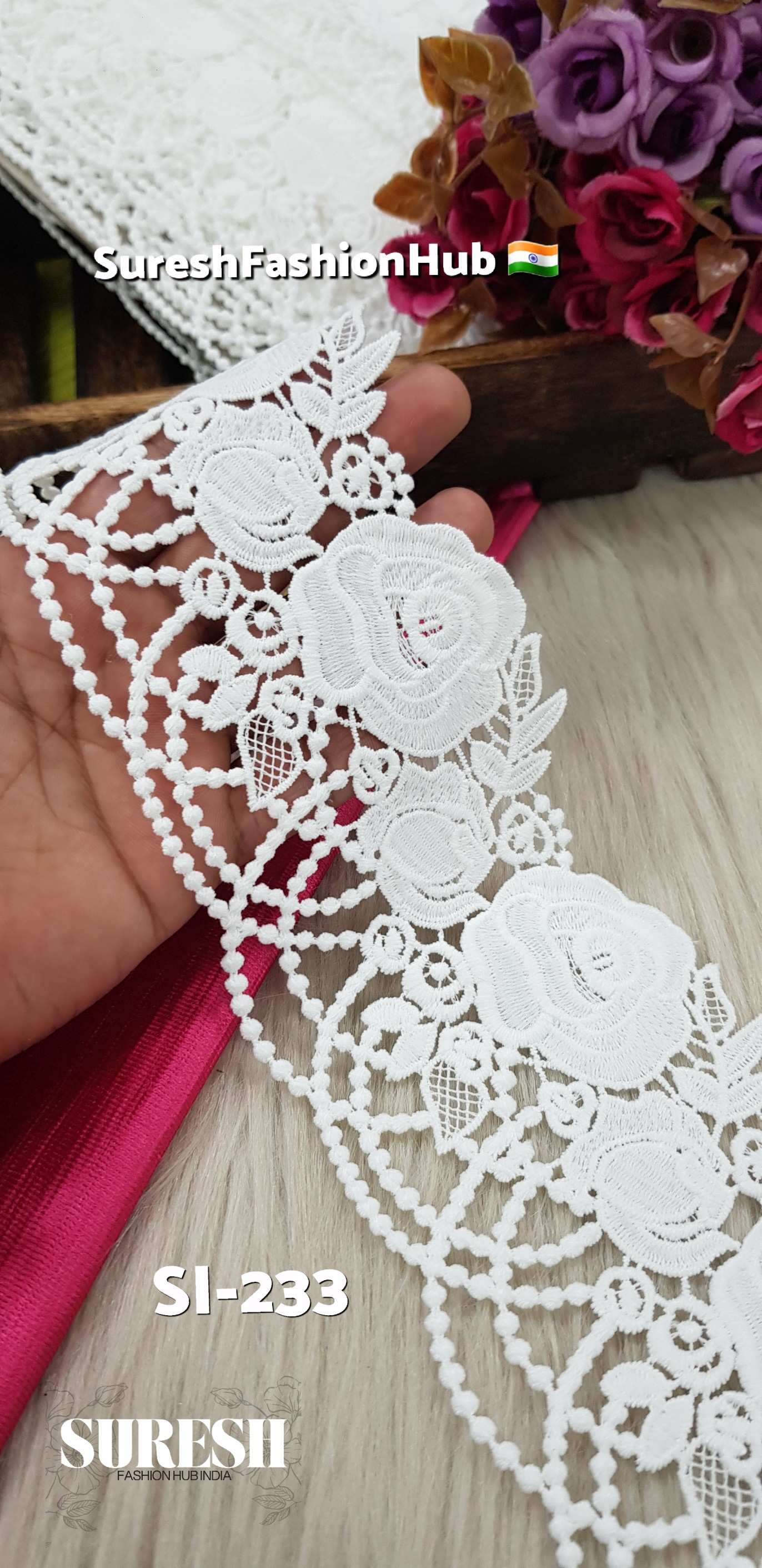 White Rose Imported GPO Lace – Design No. SI-233 | Suresh Fashion Hub India