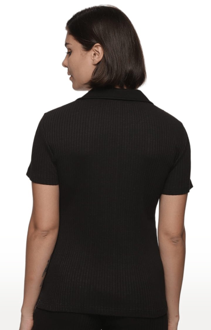 Women's Black Cotton Solid Casual Shirt