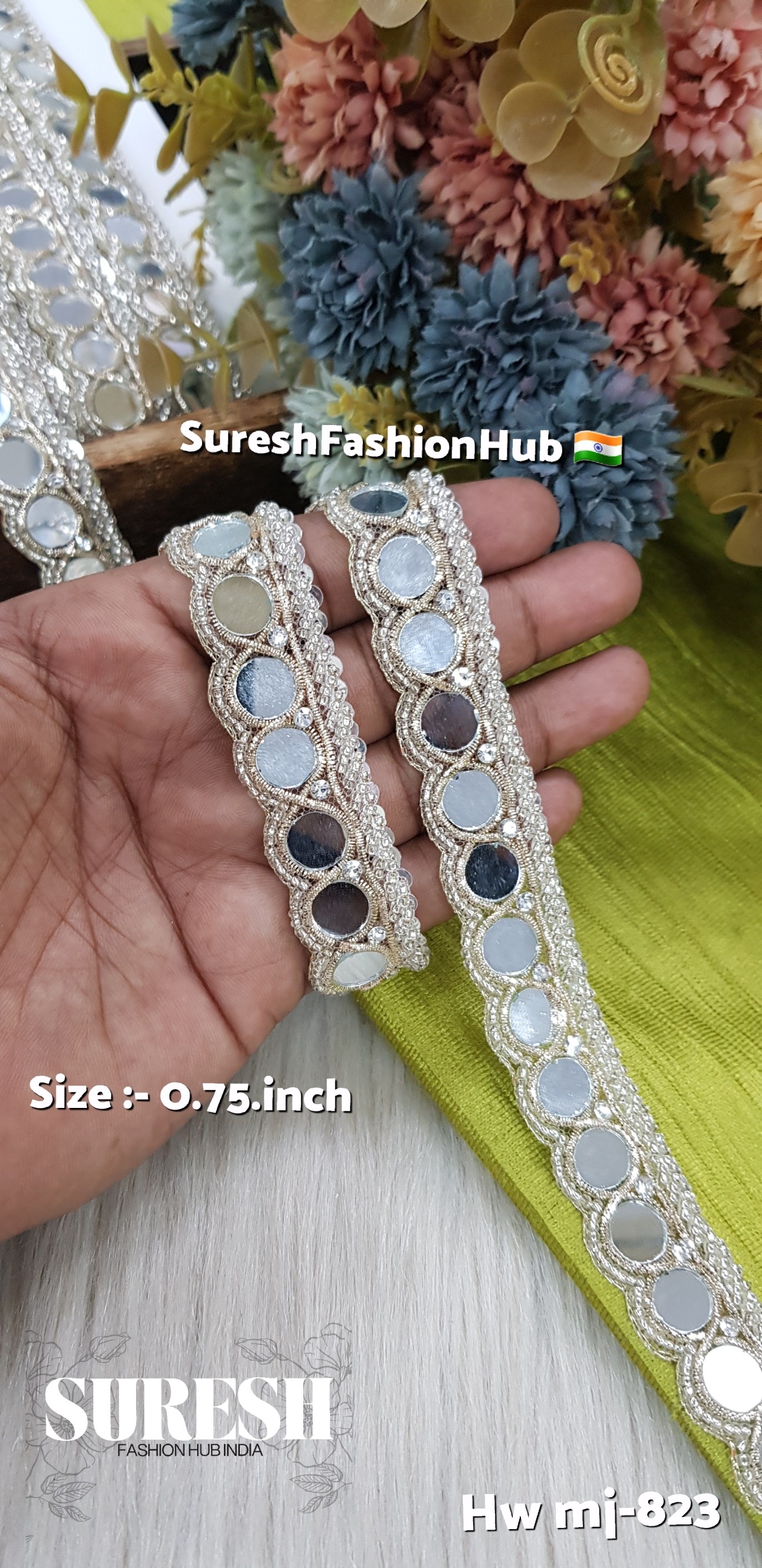 MJ-823 Handmade Mirror Lace – 0.75 Inch (Water Color) | Suresh Fashion ...