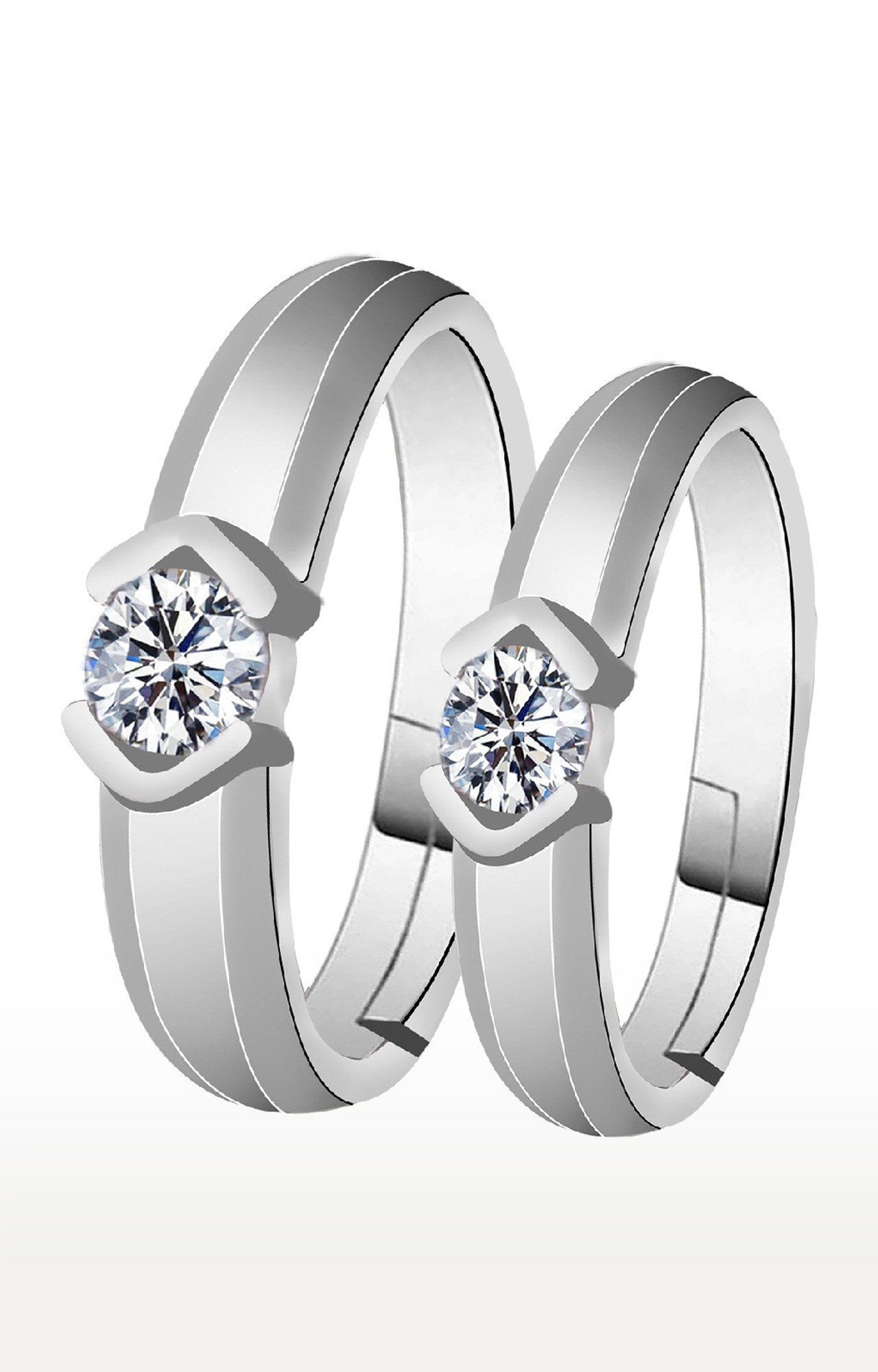 Adjustable Couple Rings Set for lovers Silver Plated Solitaire for Men ...