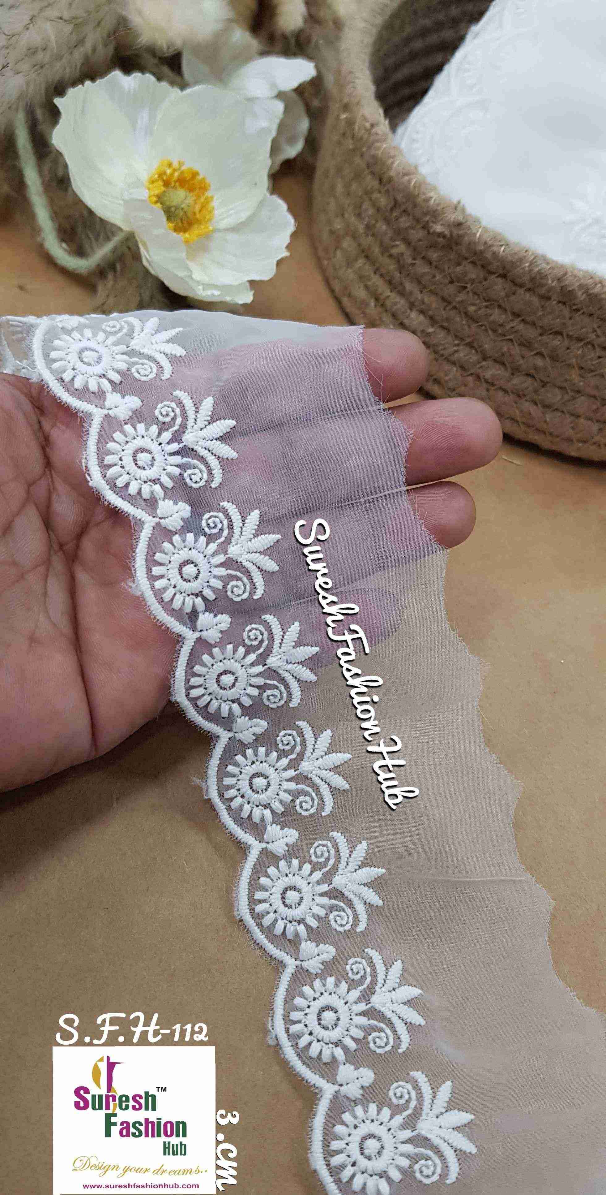 White Pearlescent Scalloped Elegance Organza Laces