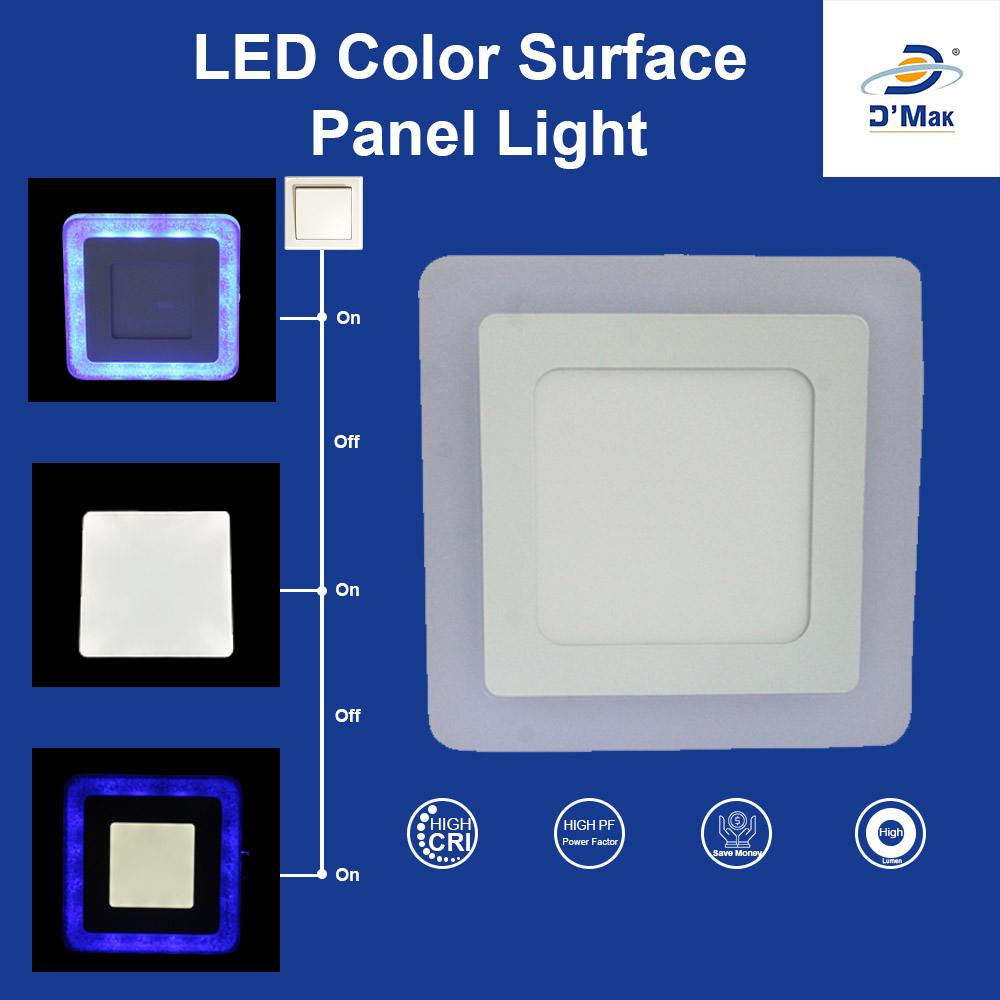 9 Watt (6+3) Double Colour LED Square Surface Panel Light Side 3D ...