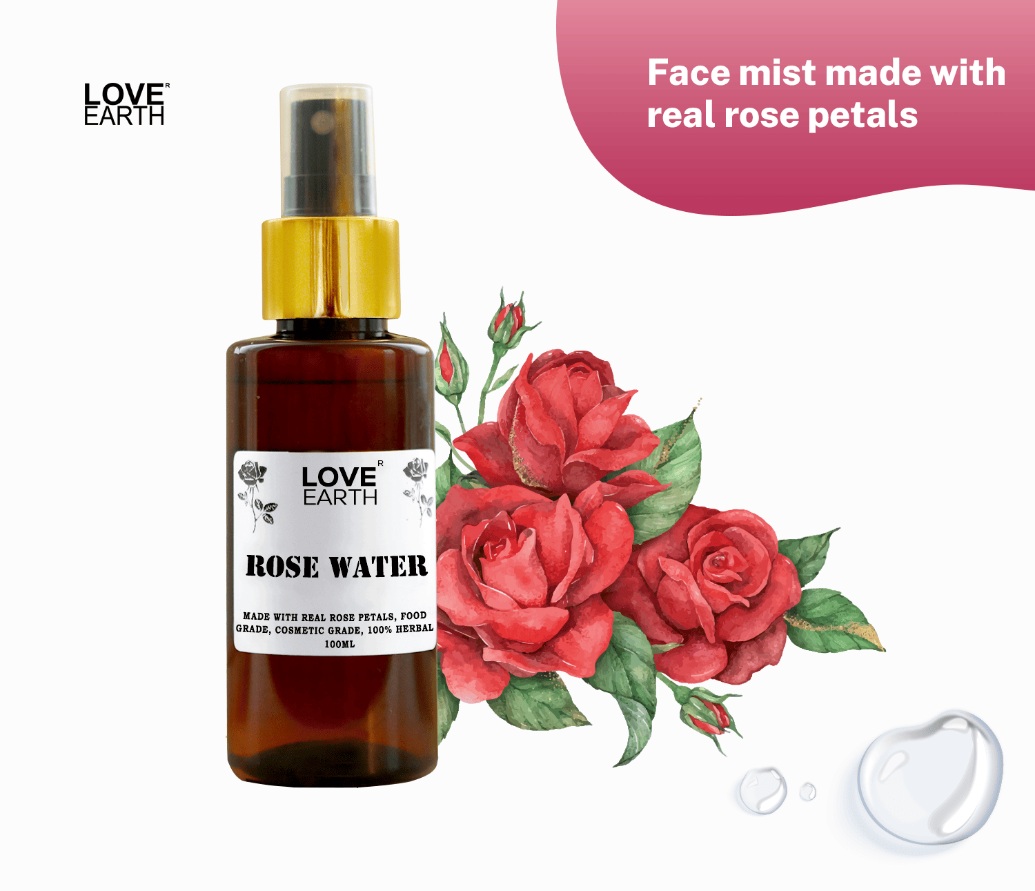 Love Earth Rose Water Gulab Jal Face Mist Toner with Real Rose Petals ...