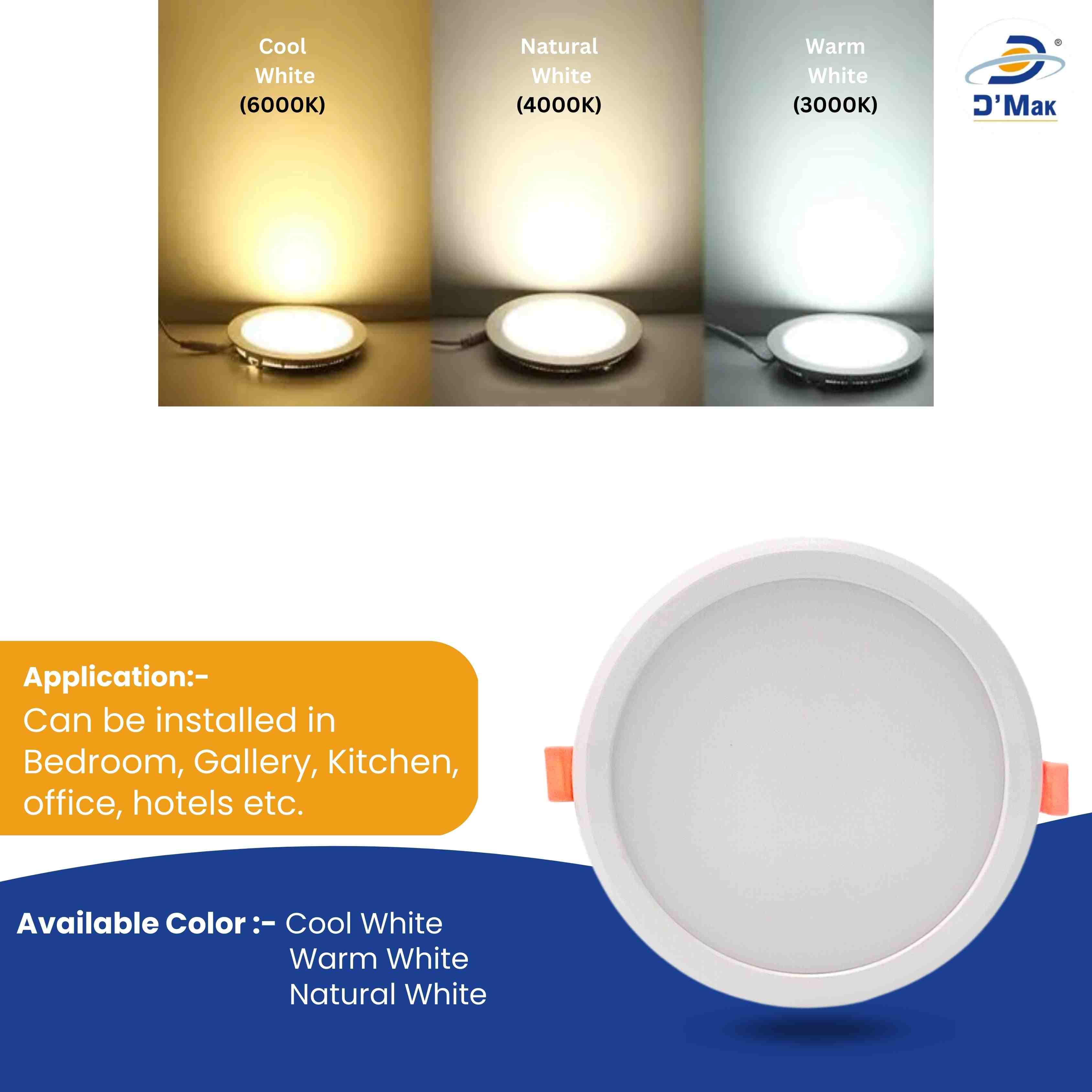 15 Watt Round Led PC Conceal Light for POP/ Recessed Lighting(Pack of ...