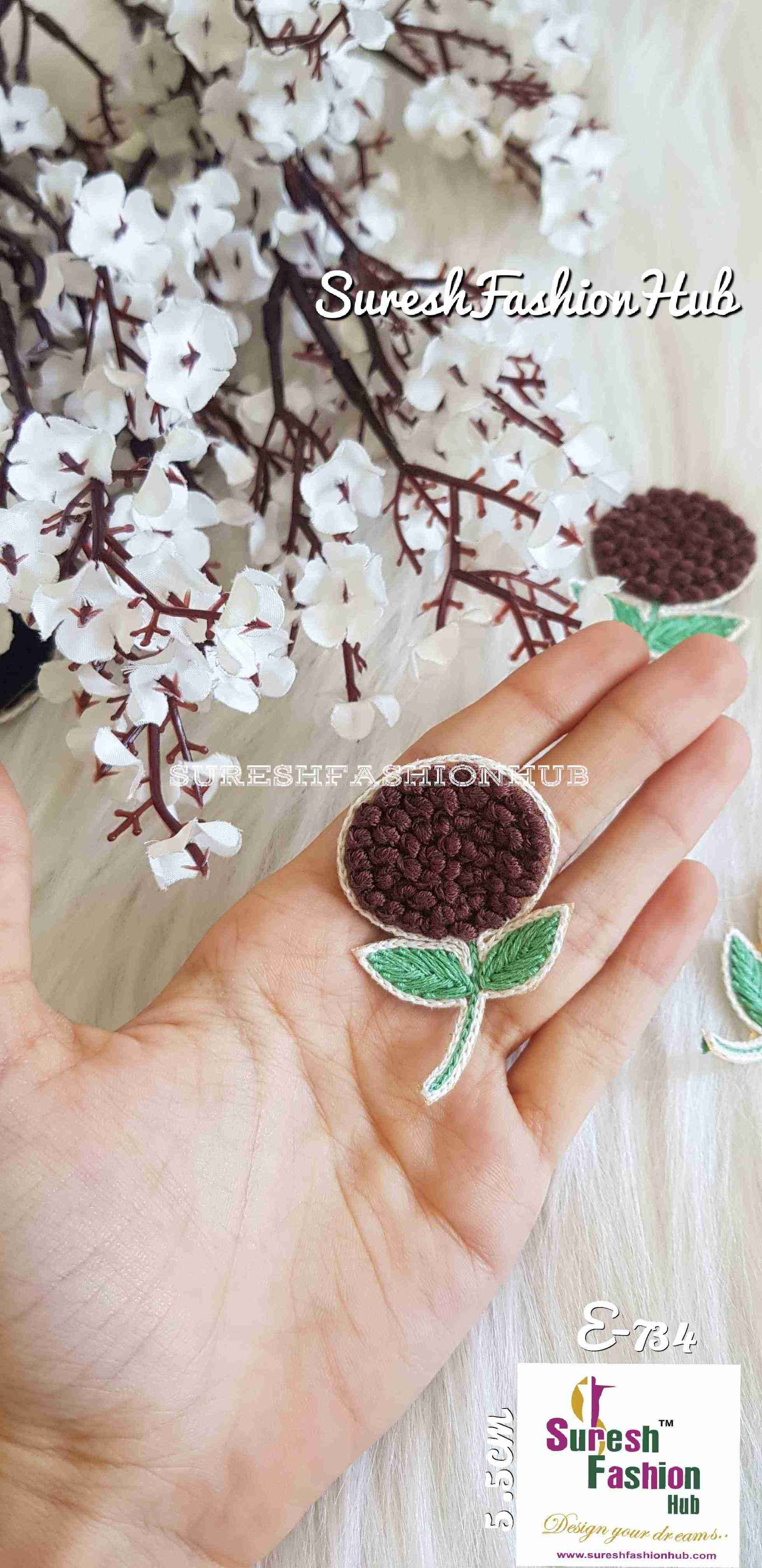 Thread Embroidered Tiny Brown Flower