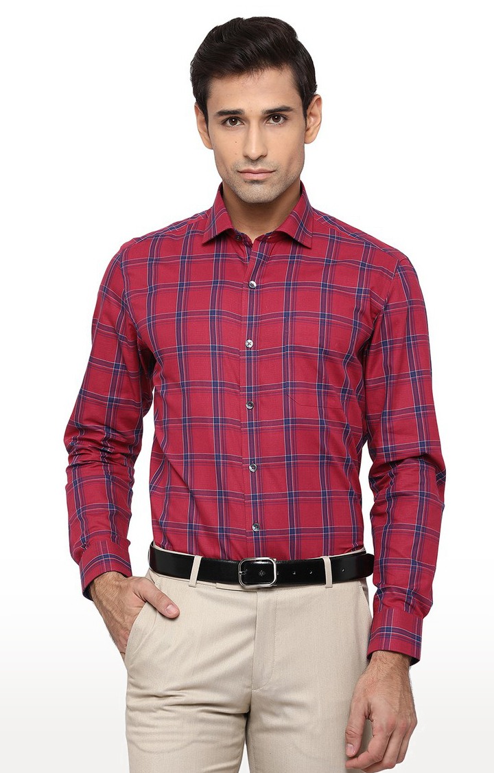 LE103/1,RED BLUE CHEX (SFT) Men's Red Cotton Checked Formal Shirts