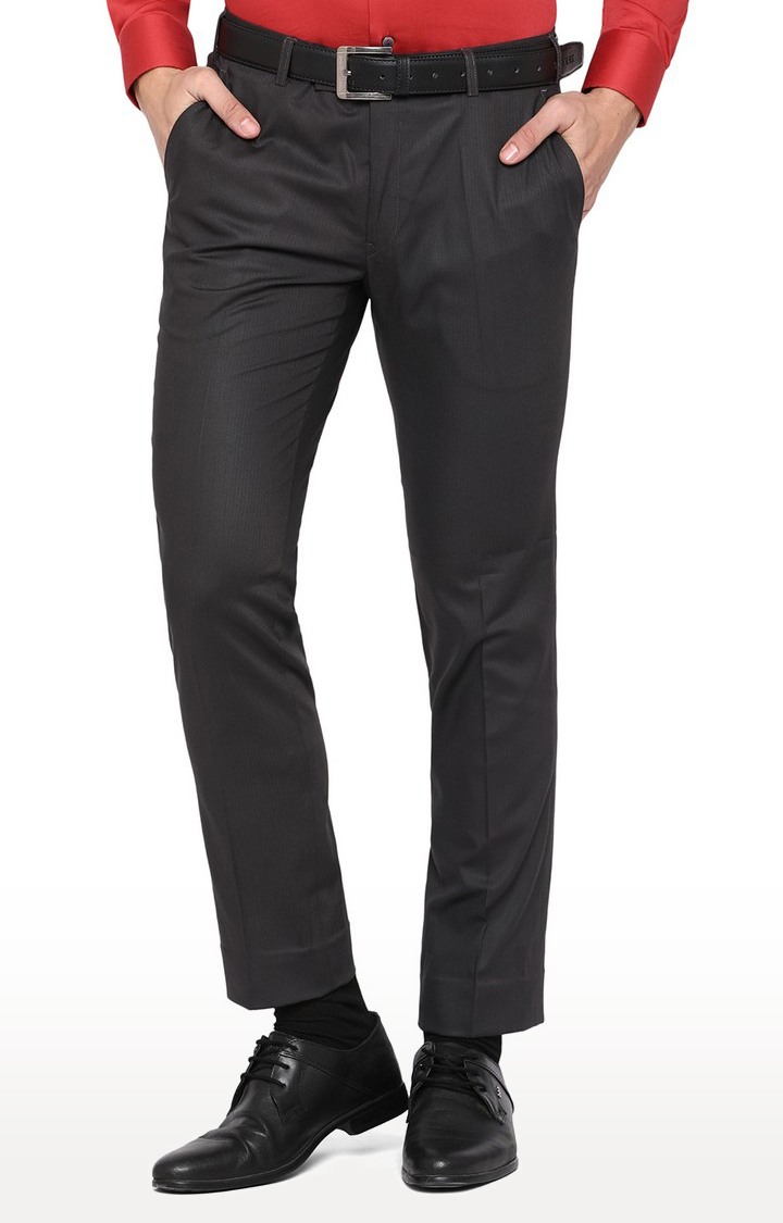 YT44/2,DARK GREY SELF Men's Grey Wool Solid Formal Trousers