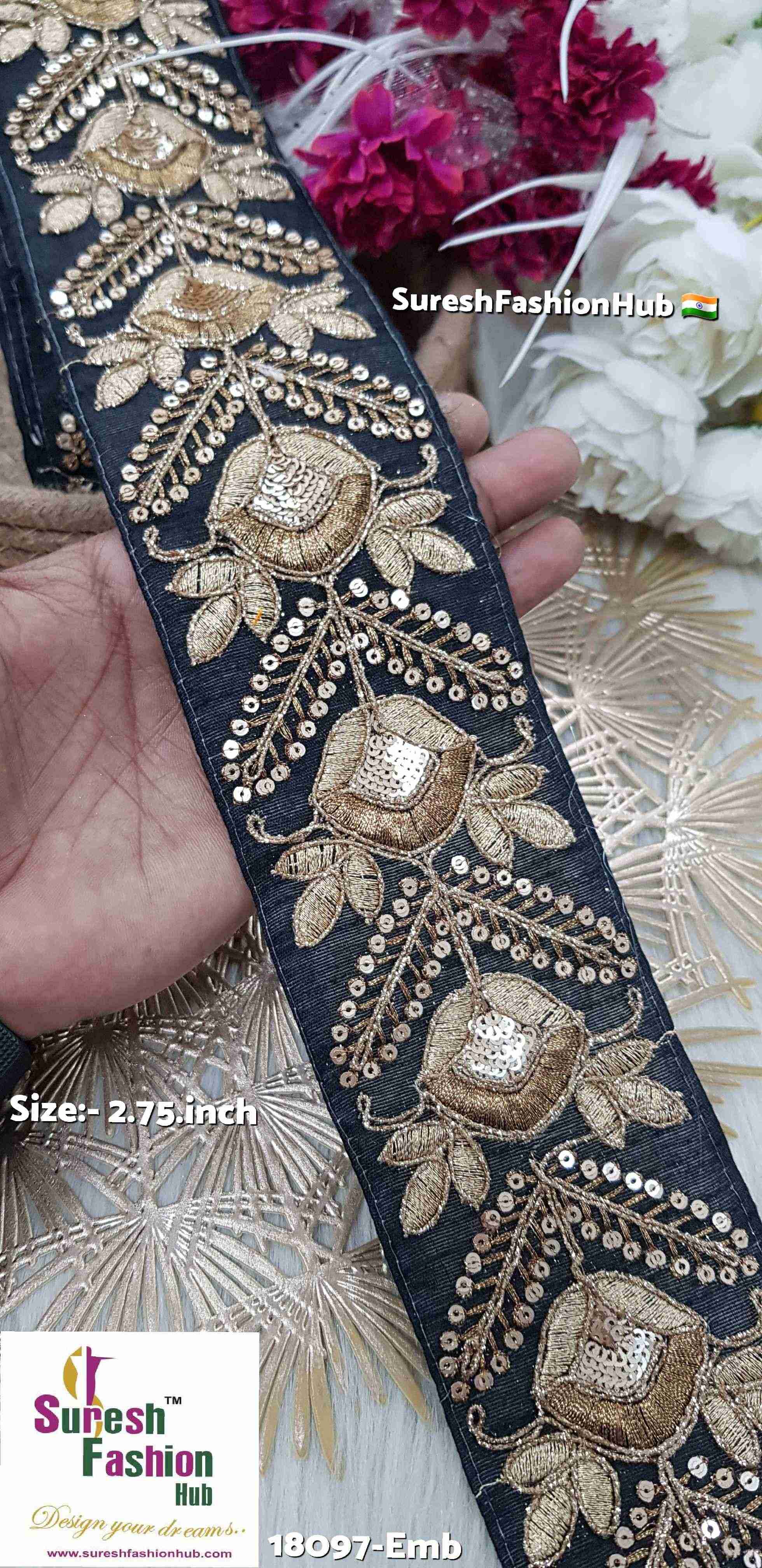 Black Glitter Floral Embroidery Lace