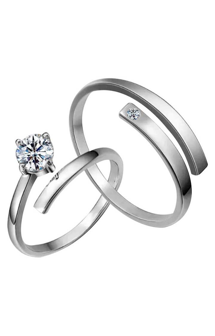Paola Silver Plated Amazing Solitaire His and Her Adjustable proposal couple ring For Men And ...