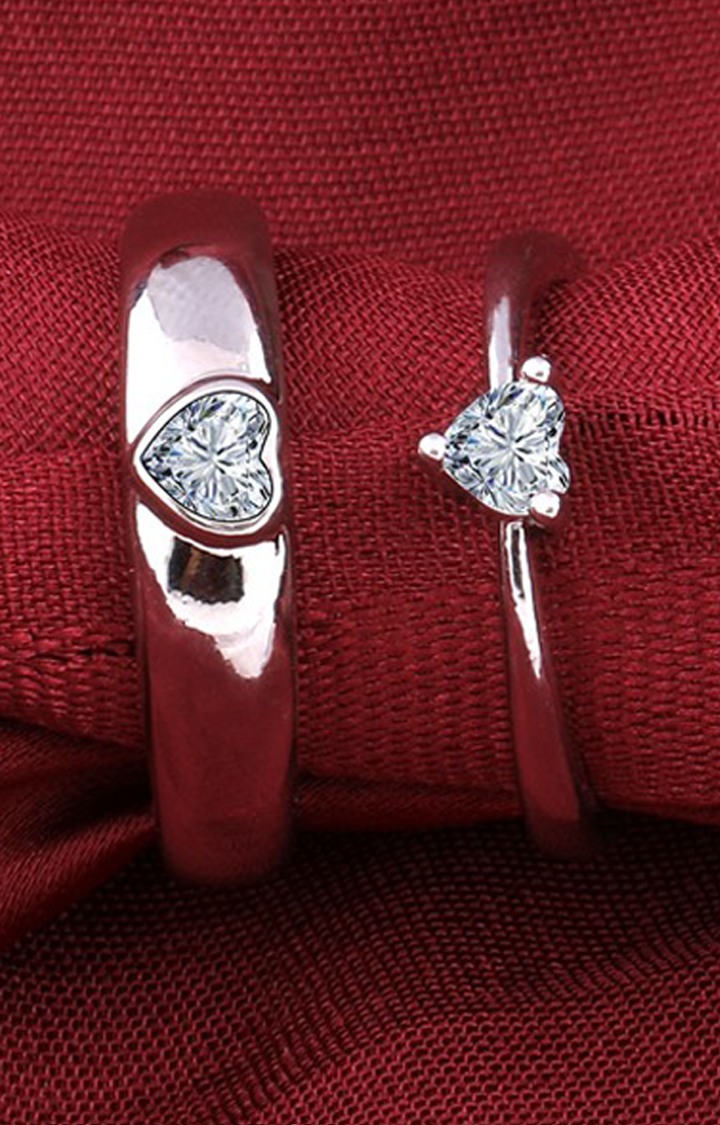 Paola Silver Plated Heart Solitaire His and Her Adjustable proposal Diamond couple ring For Men ...