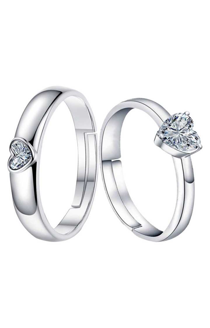 Paola Silver Plated Heart Solitaire His and Her Adjustable proposal Diamond couple ring For Men ...