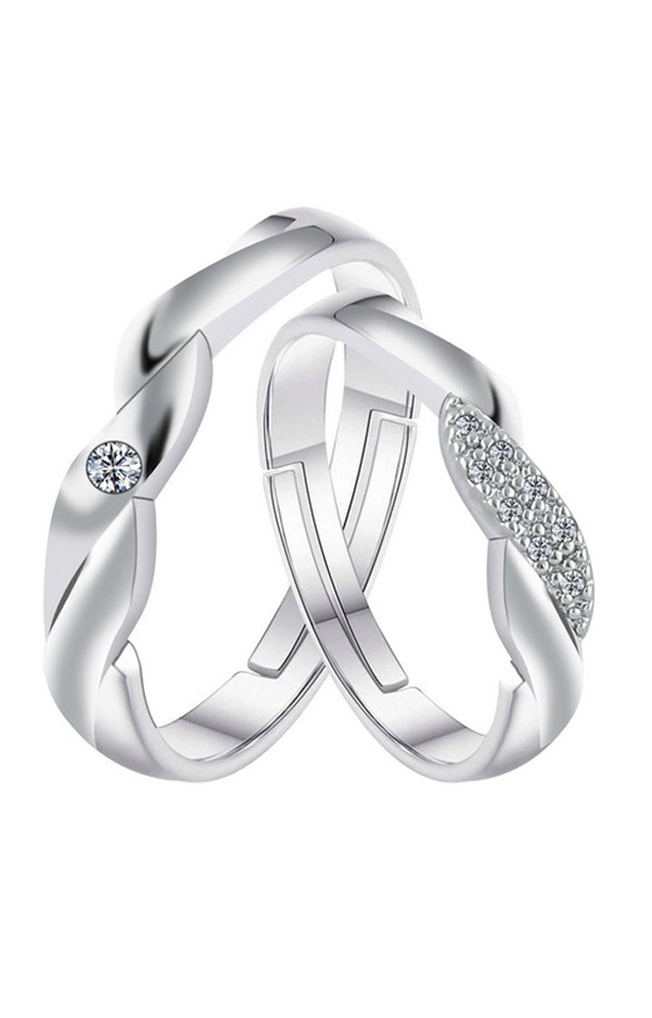 Paola Silver Plated Ideal Solitaire LOVE His and Her Adjustable proposal couple ring For Men And ...