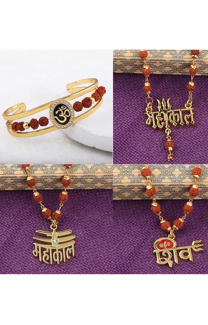 Gold Plated Traditional Combo Rudraksh Kada And Mala Pendant for Men ...