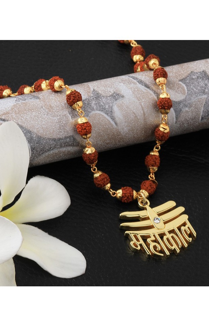 Paola Gold Plated Loard Shiva Mahakal Locket with Rudraksha Mala for ...