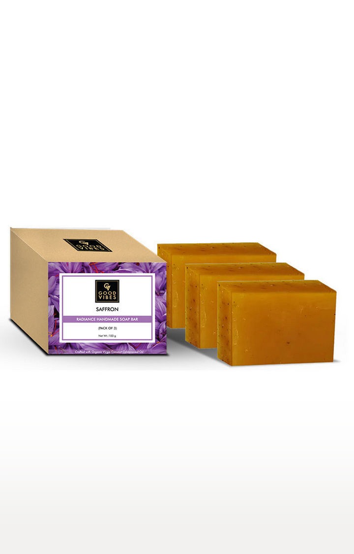 Good Vibes Saffron Radiance Handmade Soap Bar (Pack of 3) - 100g x 3