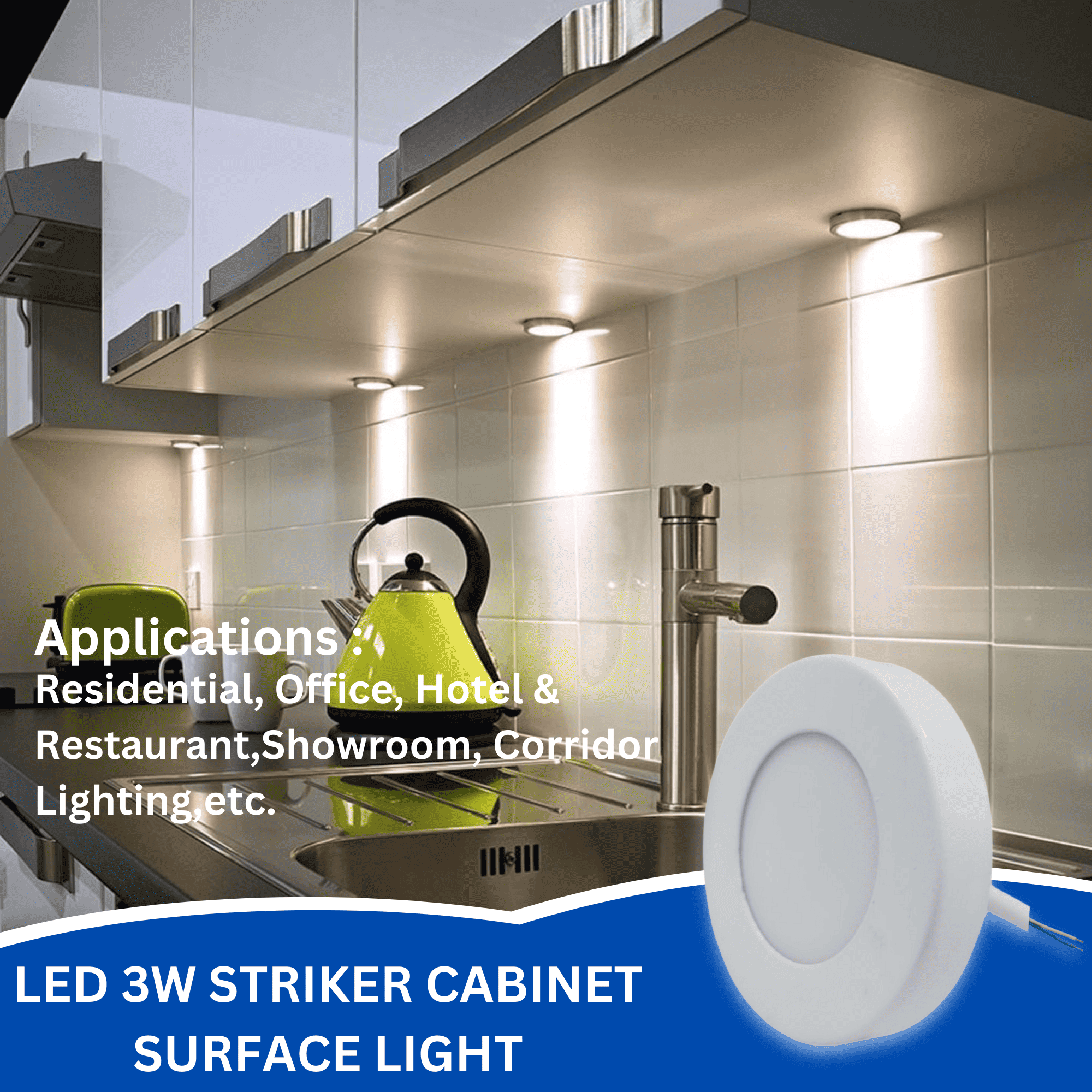 D'Mak 3 Watts Striker Round Led Surface Cabinet Down Light(Pack of -15 ...