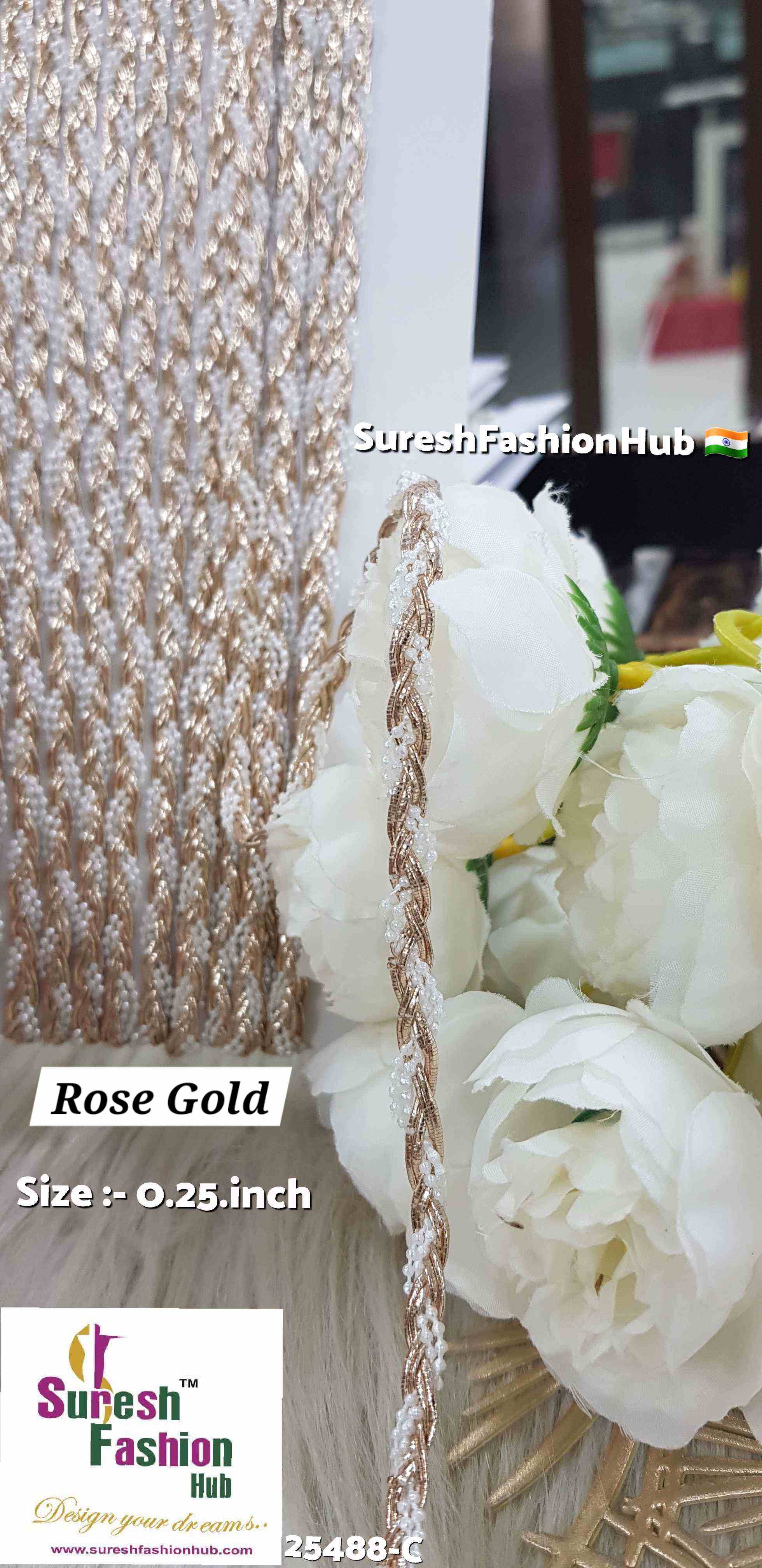 Rose Gold Jhalar Lace - Elegant Designer Lace for Fashion Accessories