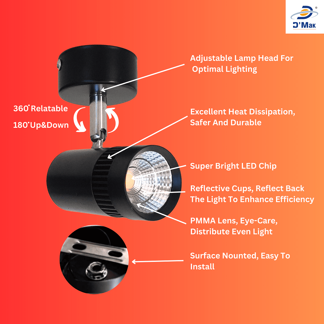 9 Watt Led Black Body Wall Light For Focusing Wall or Photo Frame (Pack ...