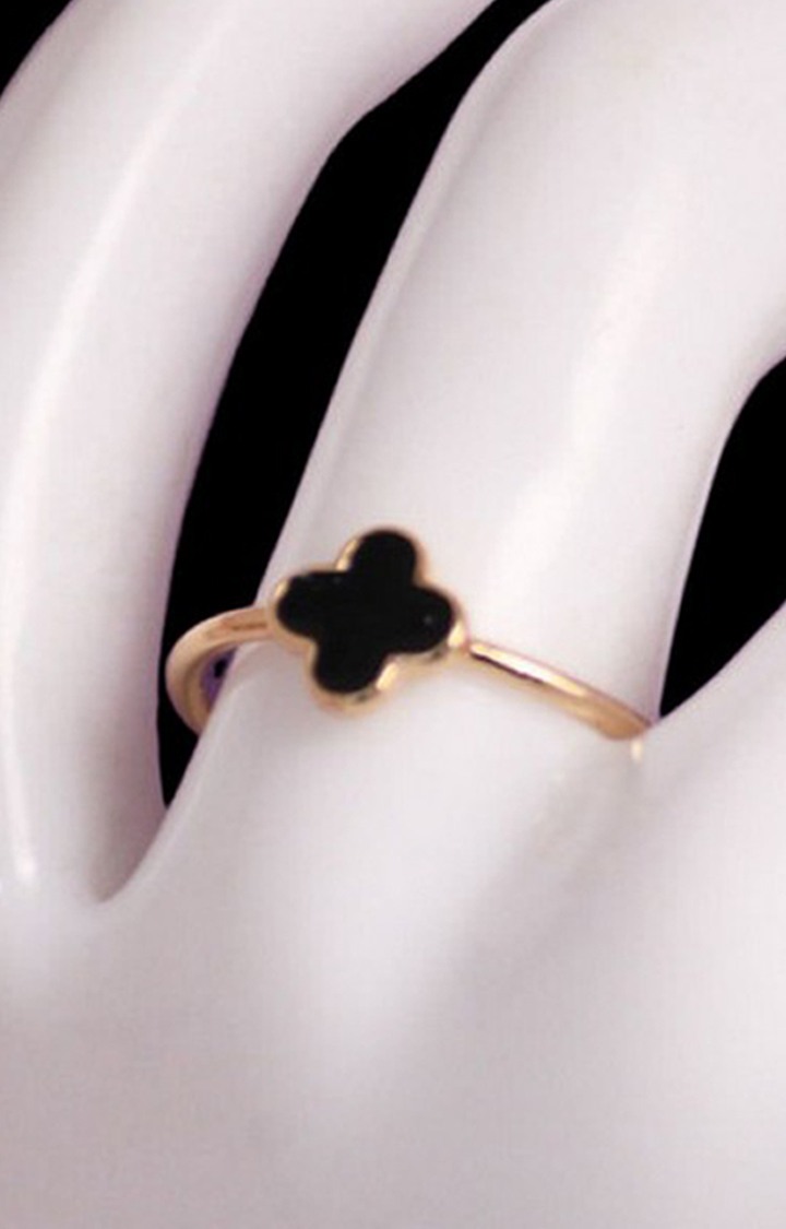 Women's Subtle Black Clover Ring