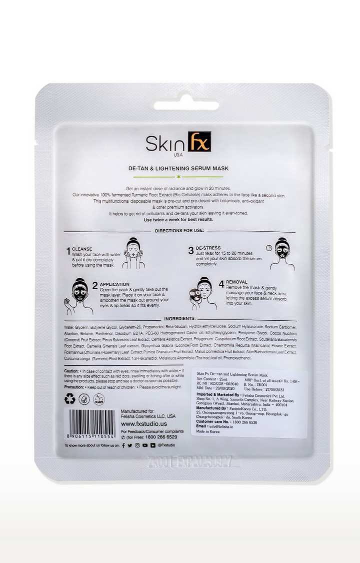 Skin Fx De-tan and Lightening Serum Mask Pack of 1
