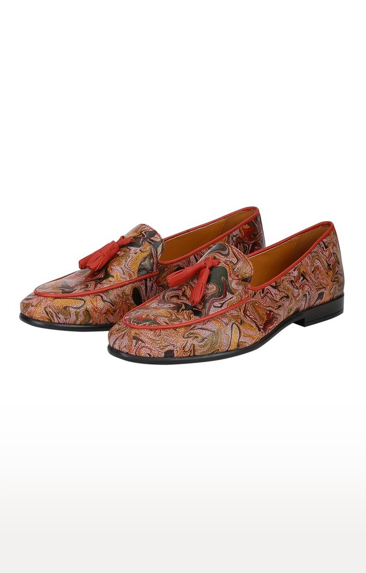 Del Mondo Genuine Leather Brick Red Colour Flower Print Tazzle Slipon ...
