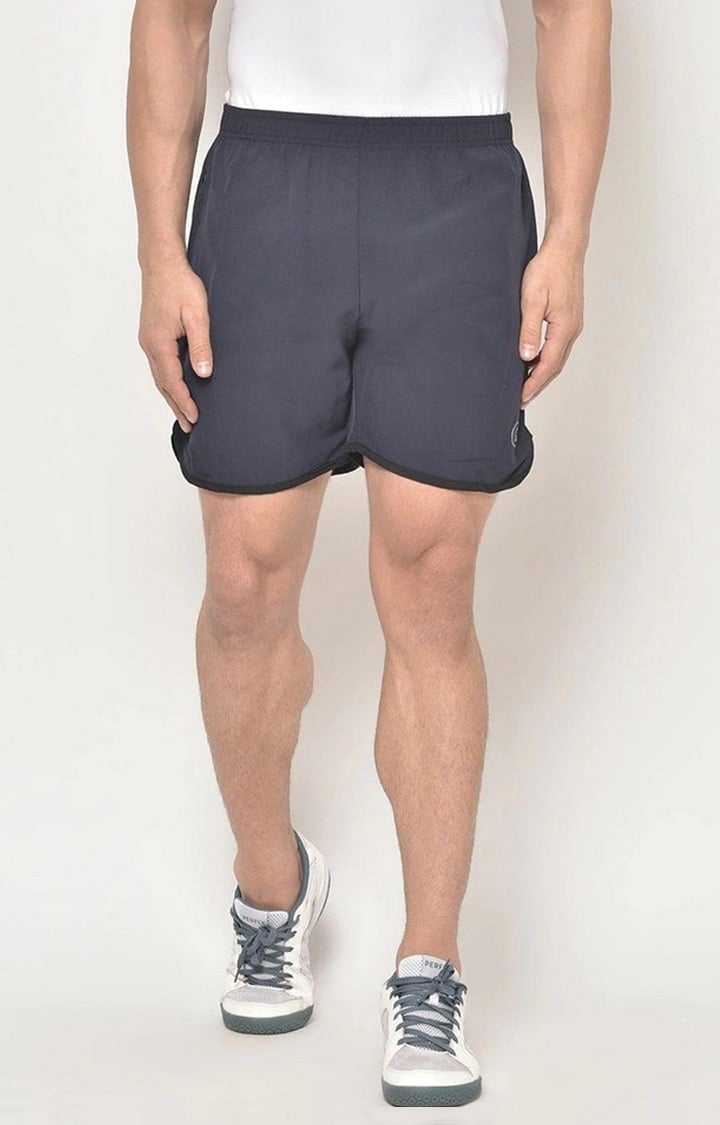 Men's Navy Blue Solid Polyester Activewear Shorts