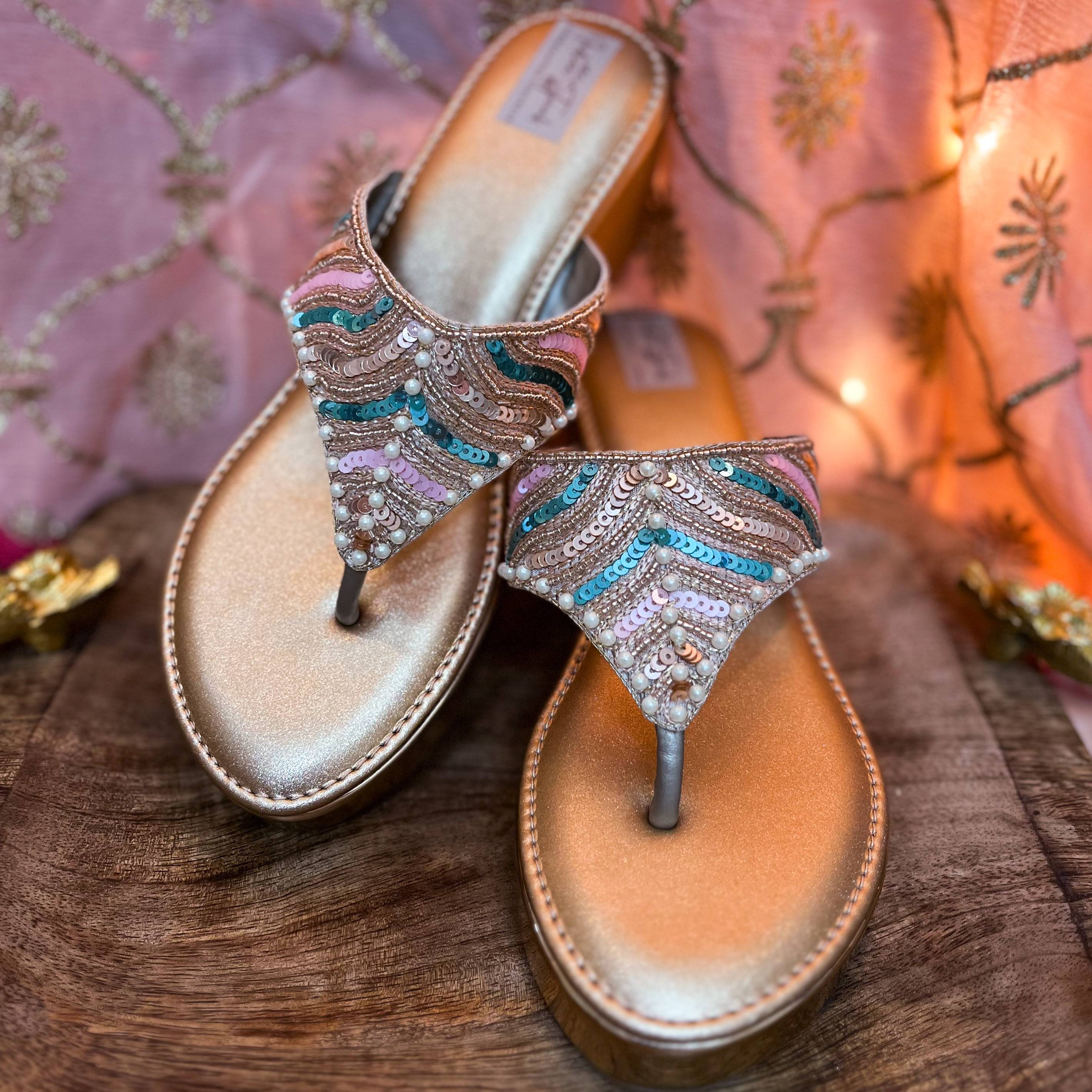 Subtle Rose Gold Sequins Wedges