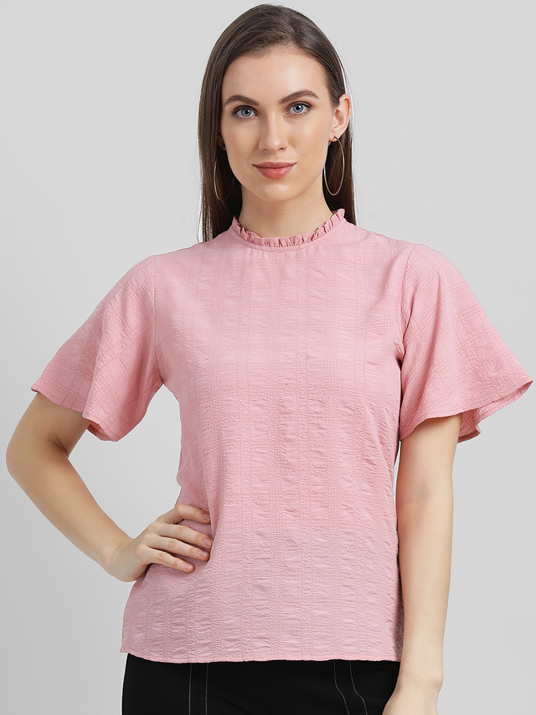 Zink London Women's Pink Self Design Regular Top