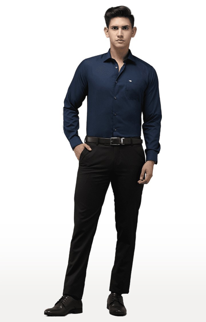 Men's Blue Cotton Solid Formal Shirt
