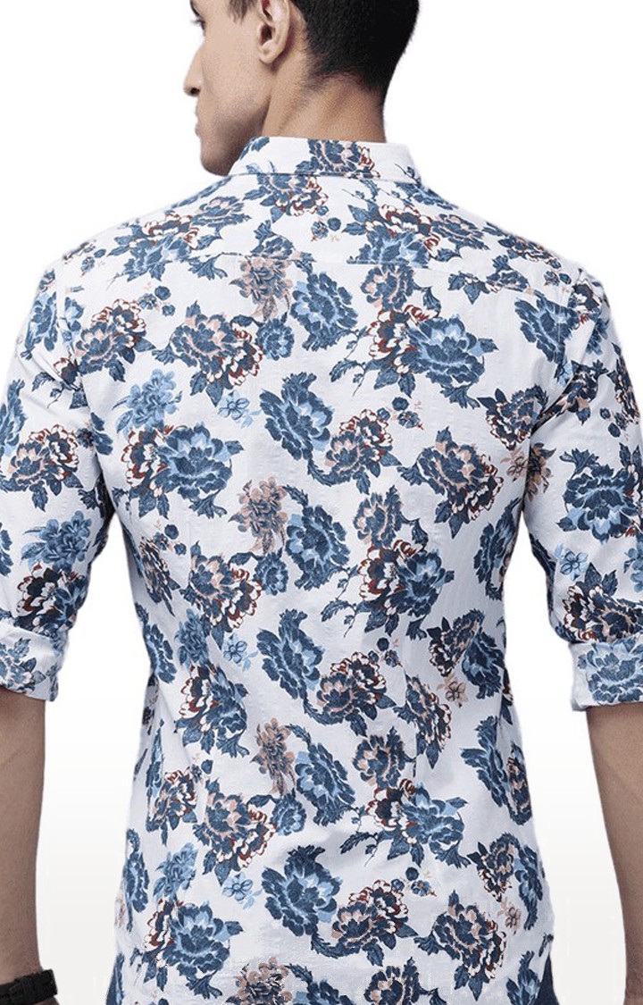 Men's White Cotton Graphics Casual Shirt