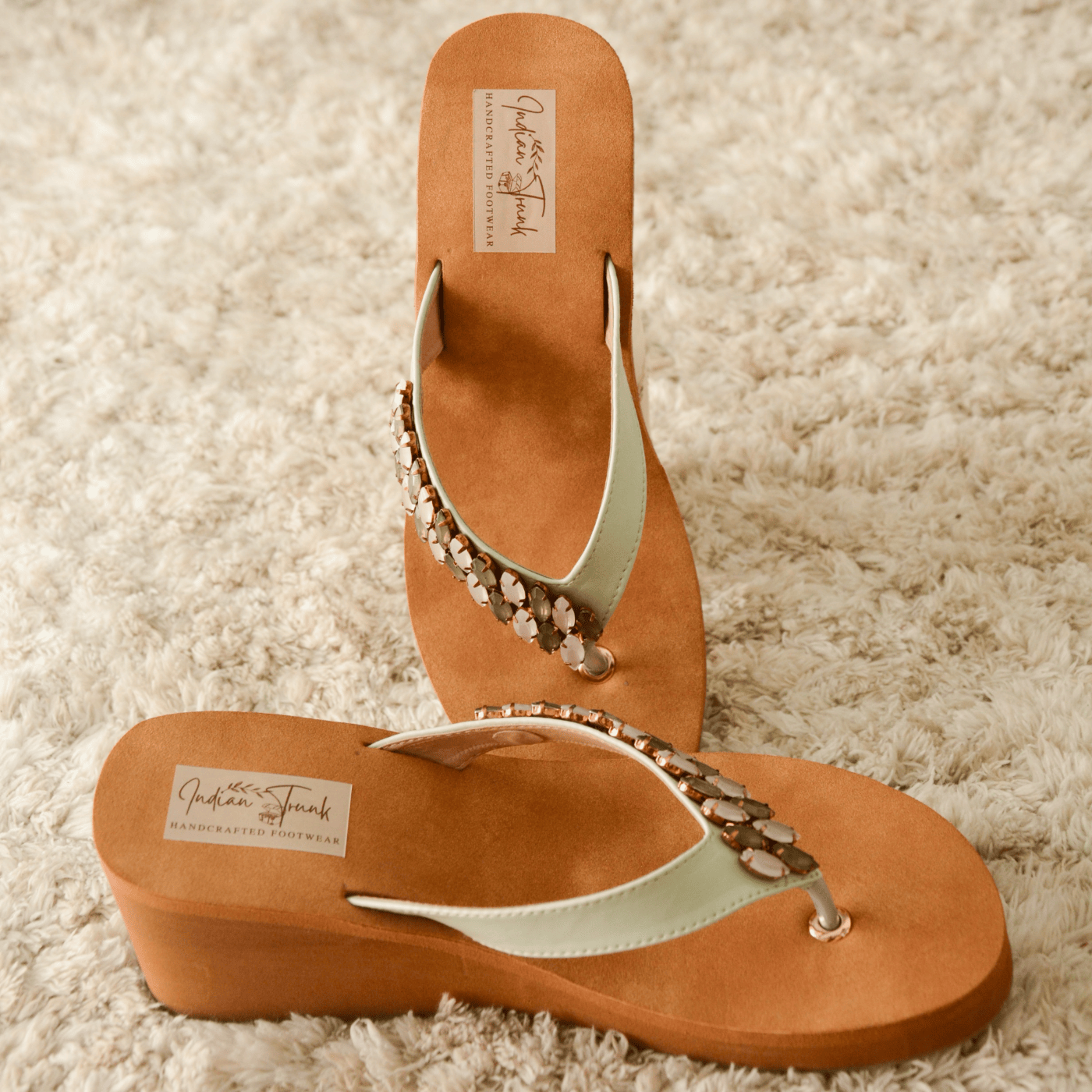 V Strap Wedges With Stone Embellishments