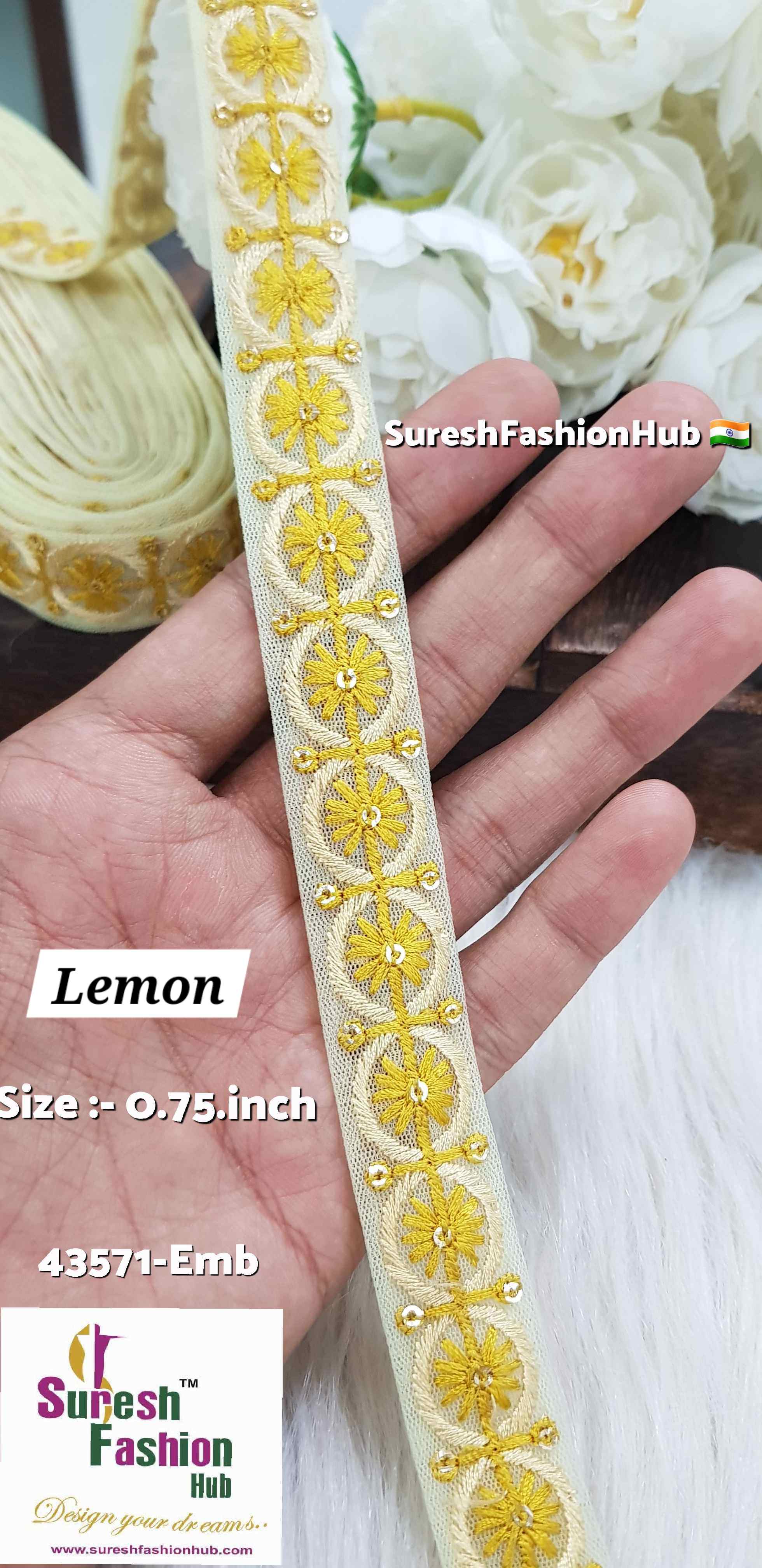 Lemon Color Floral Circles Embroidery Lace