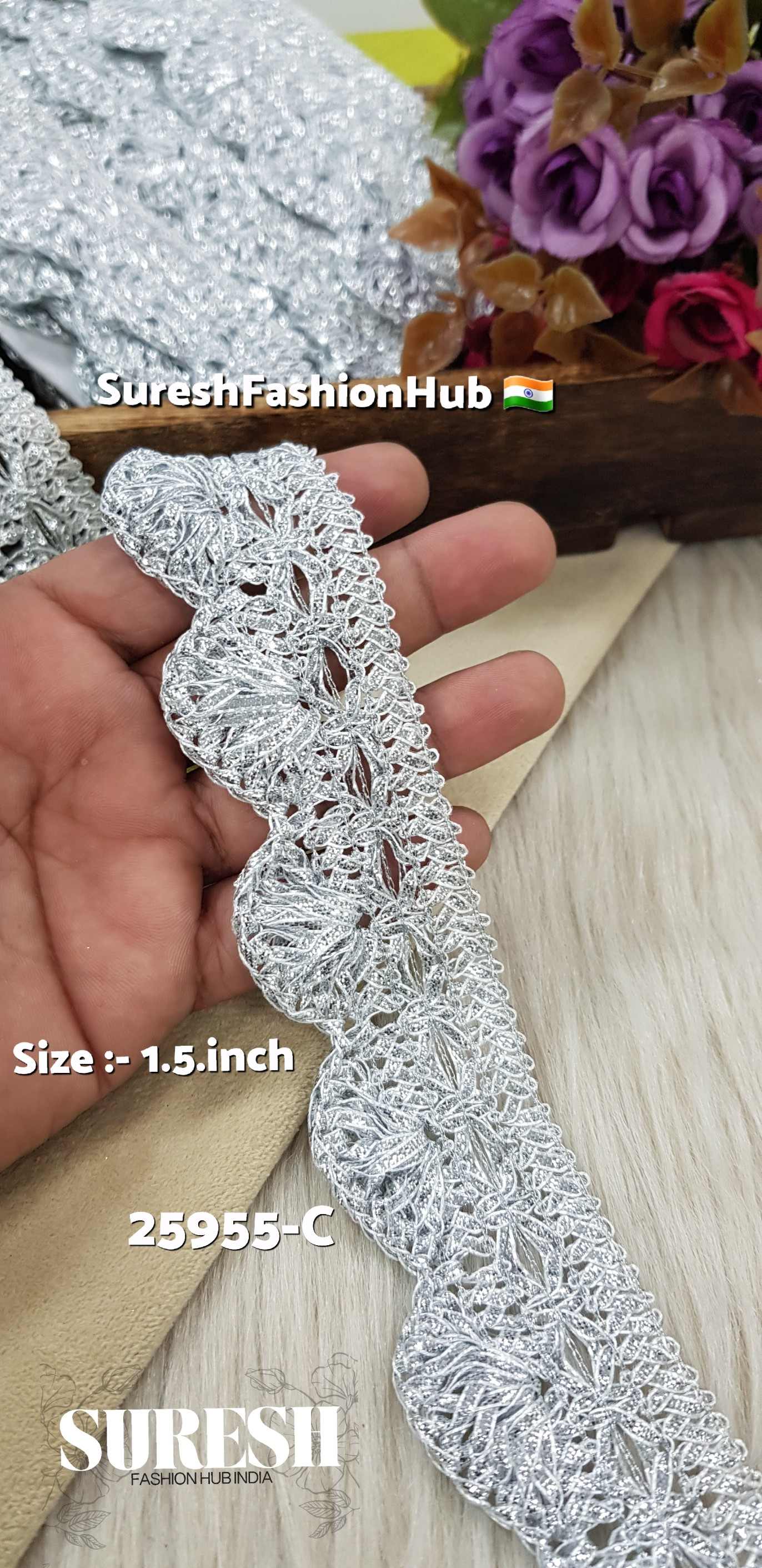 25955-C Silver Jhalar Gota Pankha Lace – 1 Inch | Suresh Fashion Hub India