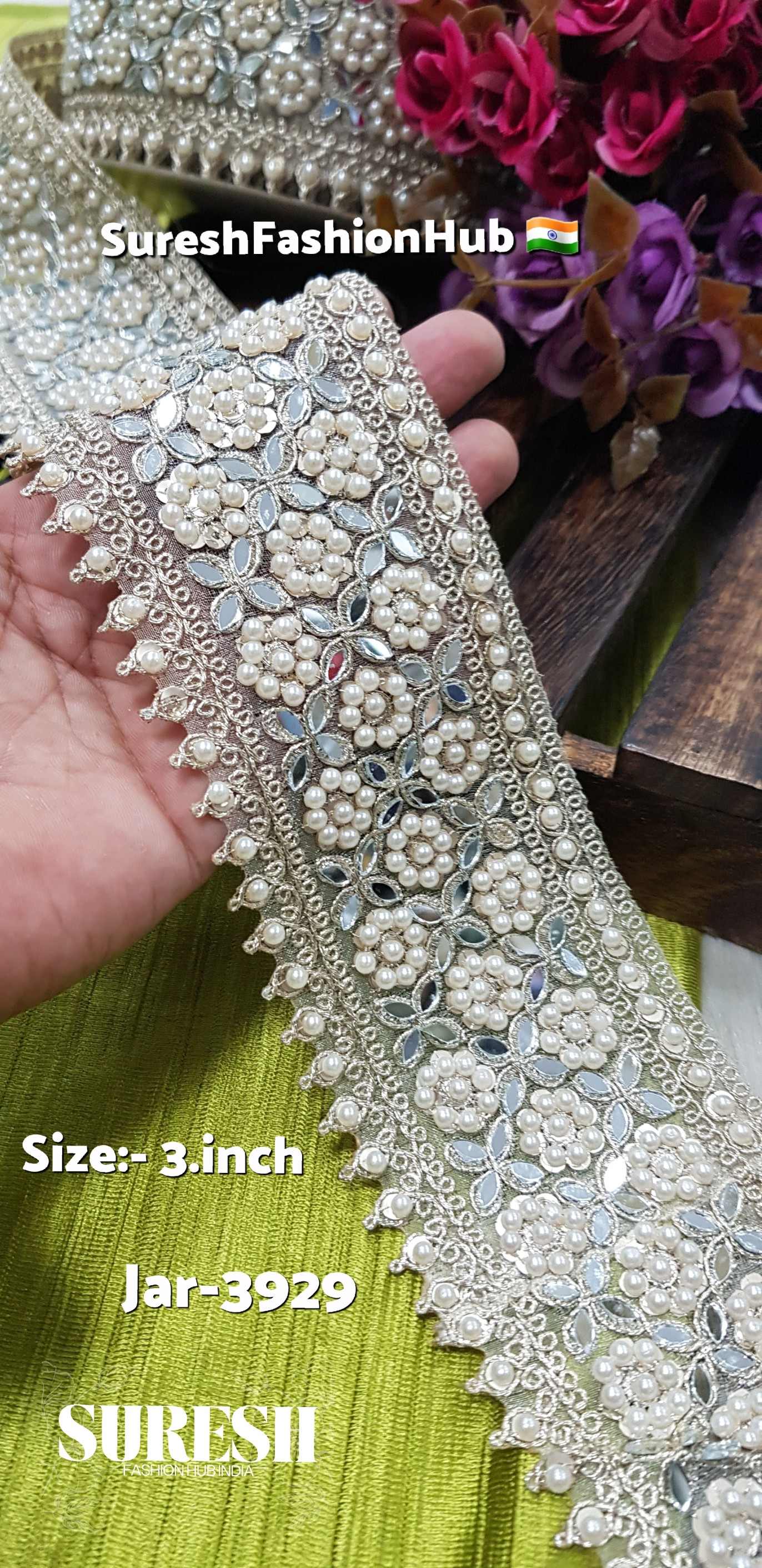Pearl Shade Mirror & Moti Dori Lace – Jar-3929 | Suresh Fashion Hub India