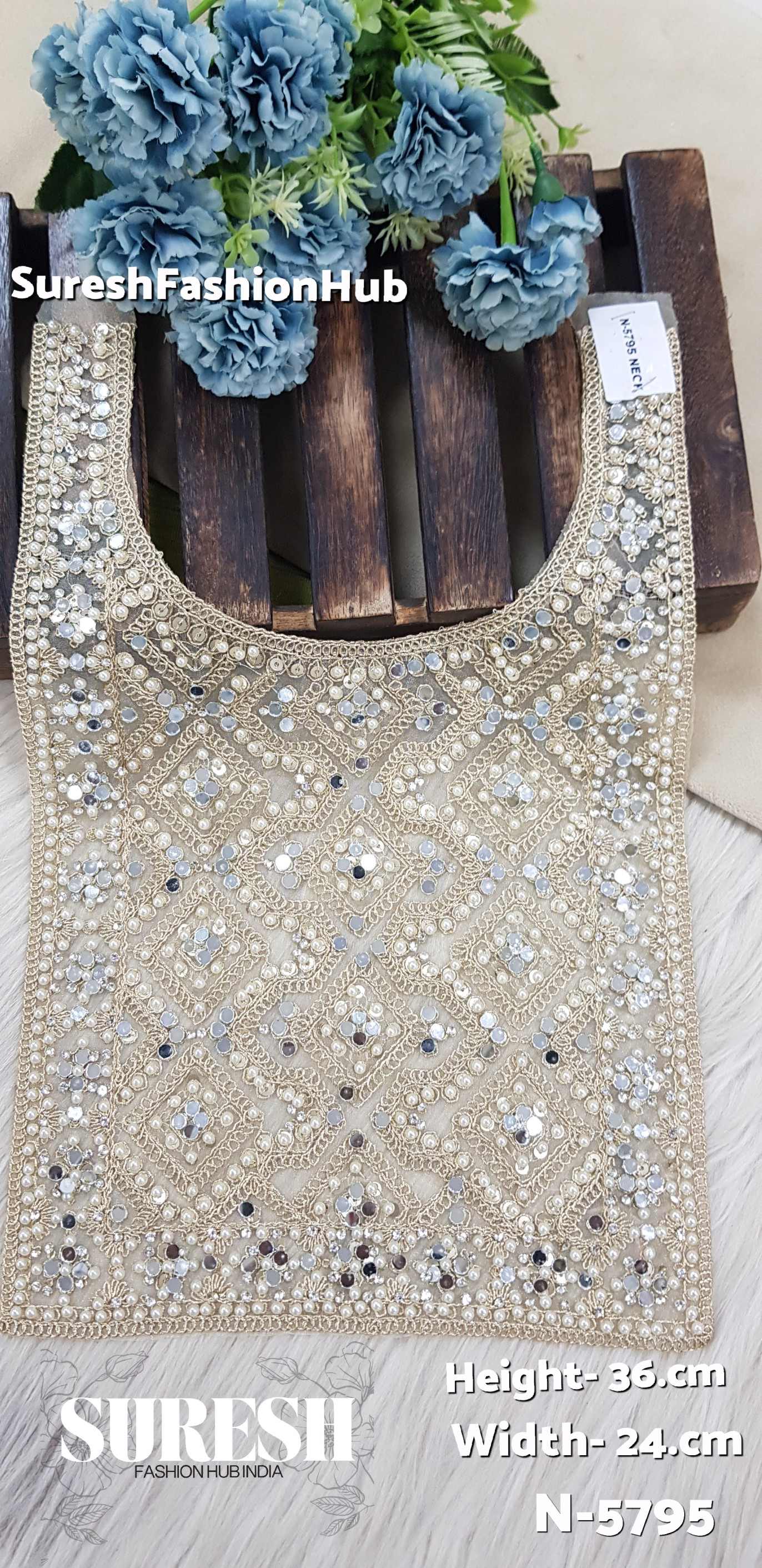 N-5795 Pearl Floral Organza Neck Design | Suresh Fashion Hub India