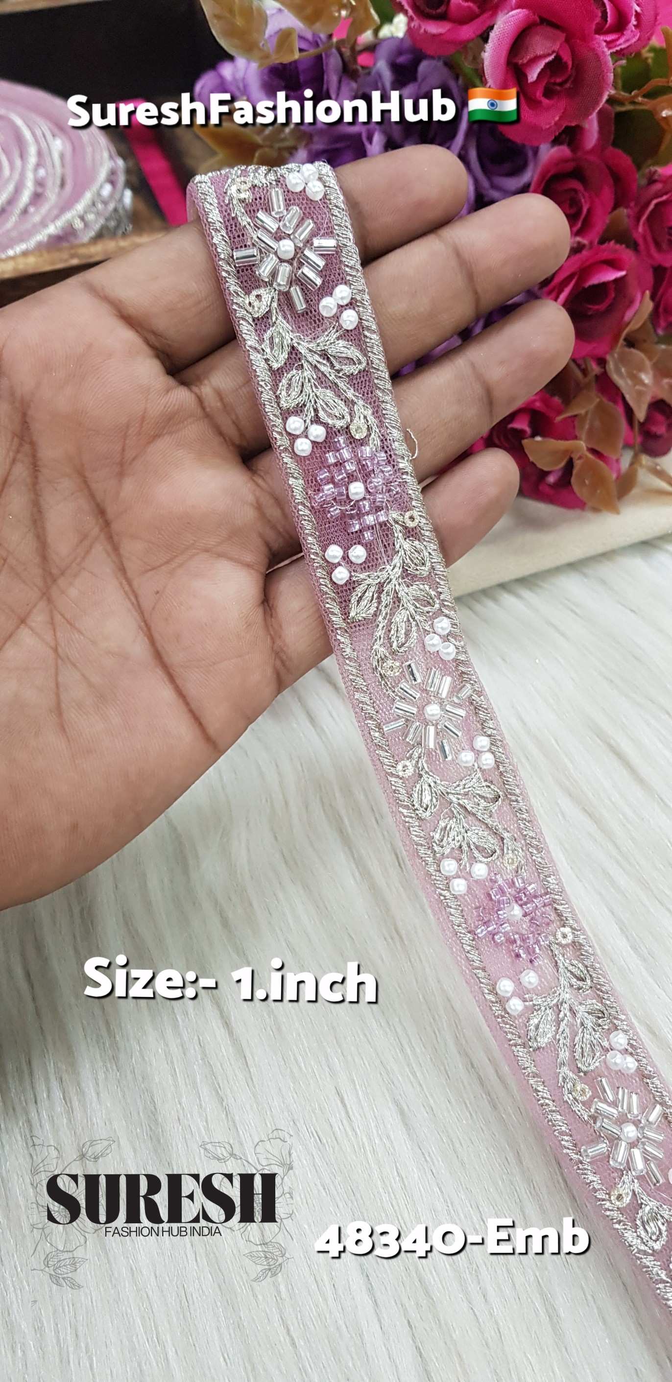 Mauve Tone-to-Tone Machine Hand Embroidery Lace – 48340-EMB | Suresh ...