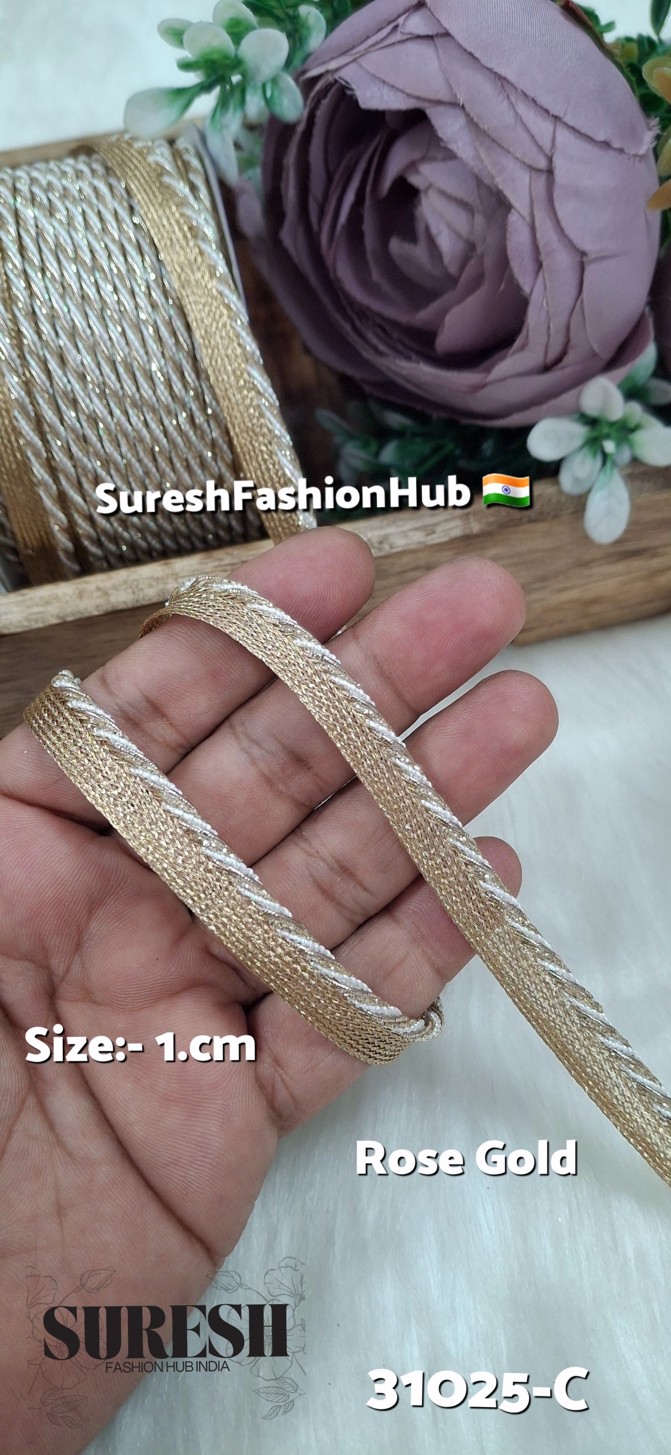 Rose Gold Pearl Dori Jhalar Edging Lace