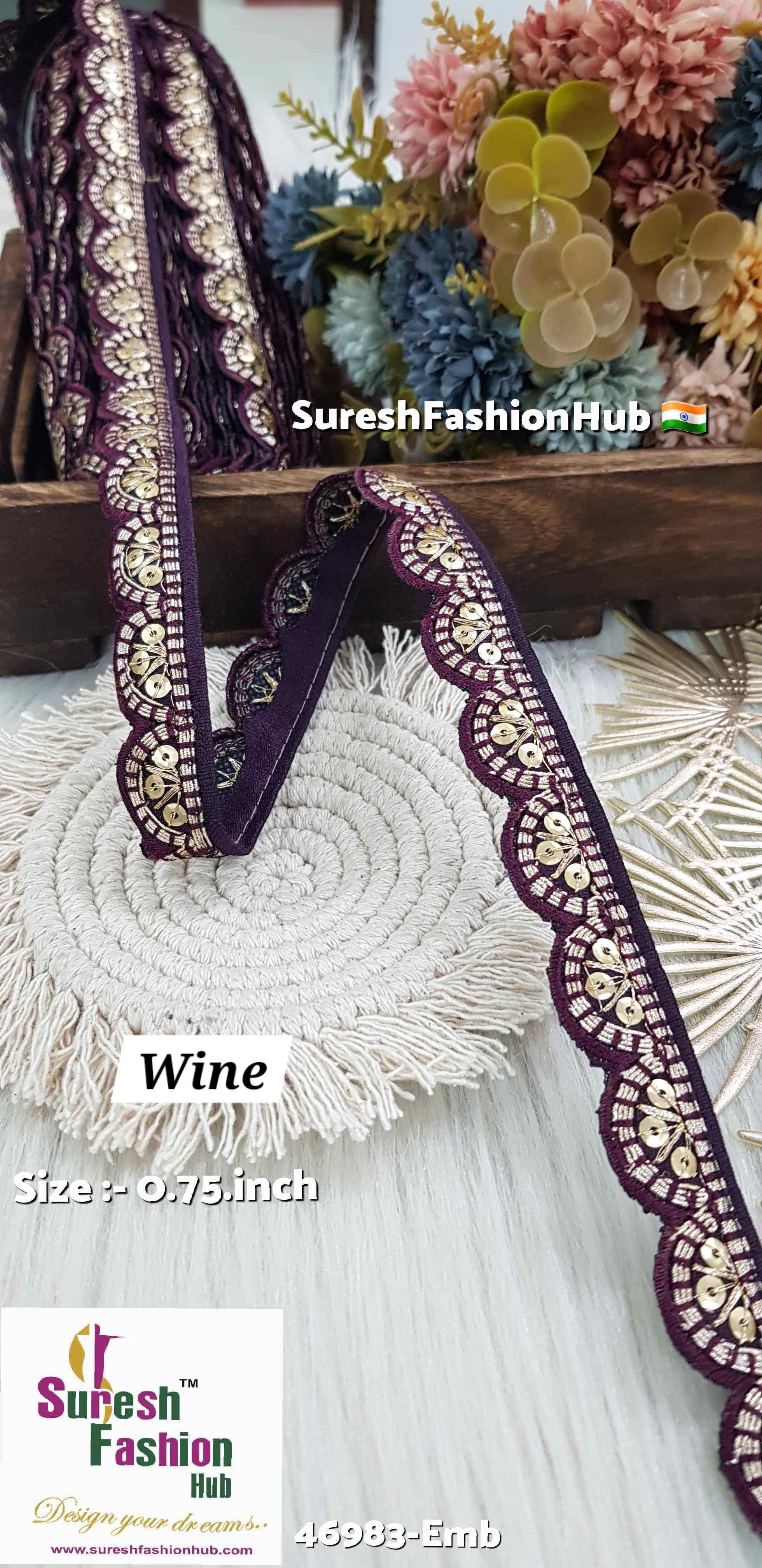 Wine Elegant Gold Scallop Lace - High-Quality Fabric with Sequins and ...