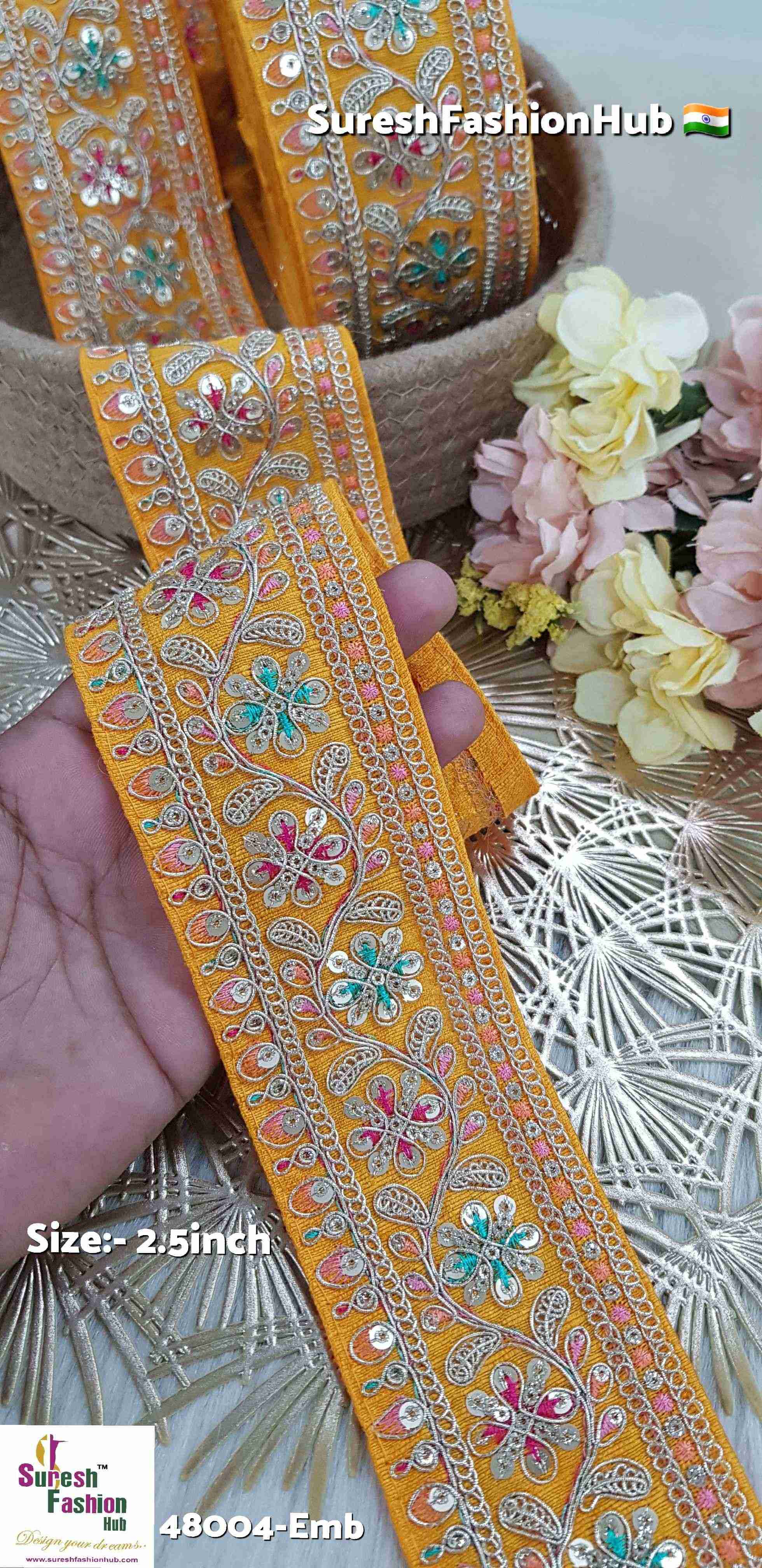 Yellow Sabya Joy Floral Embroidery Lace