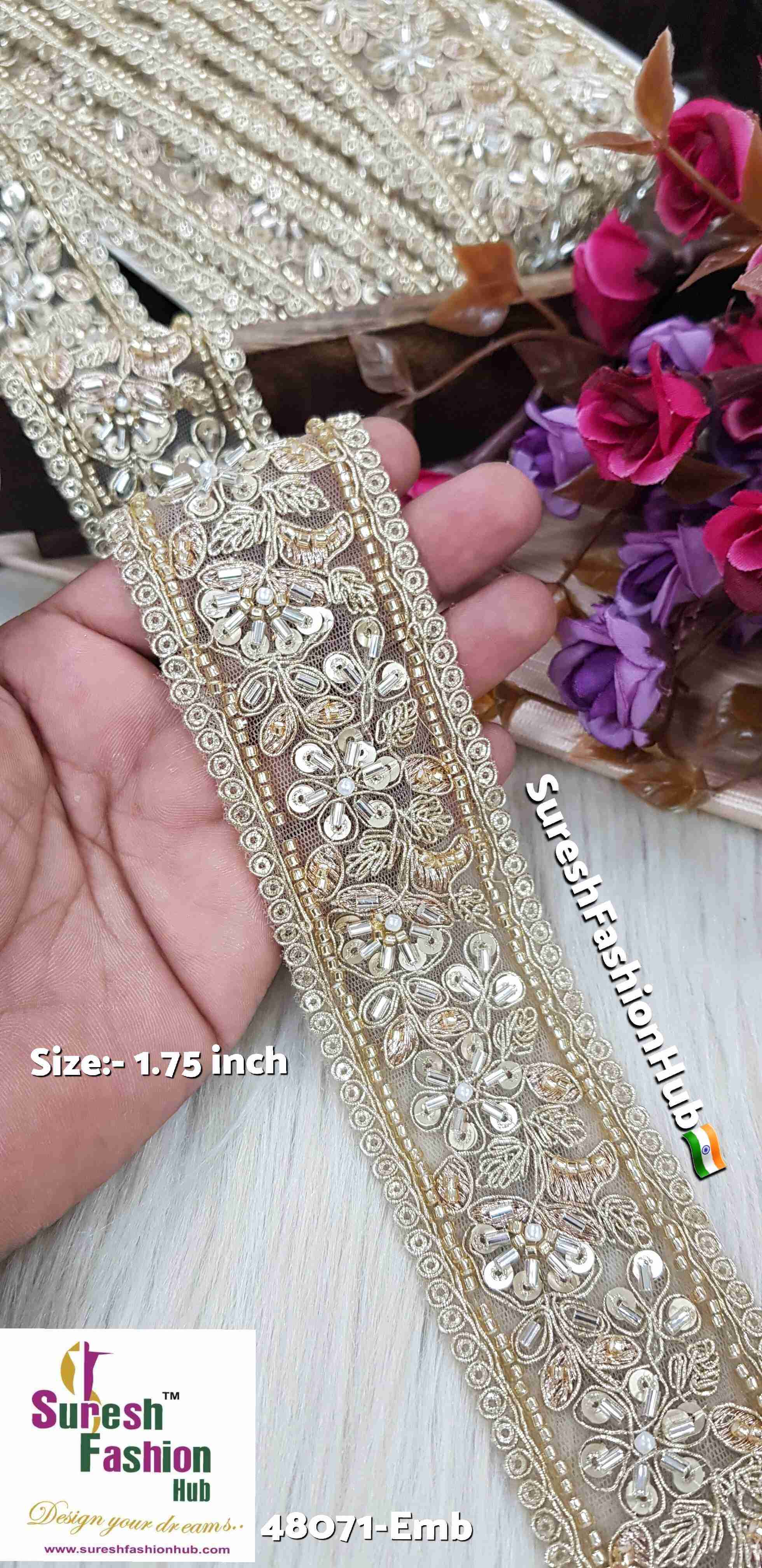 Pearl Gold Zari Dori Embroidery Border Lace