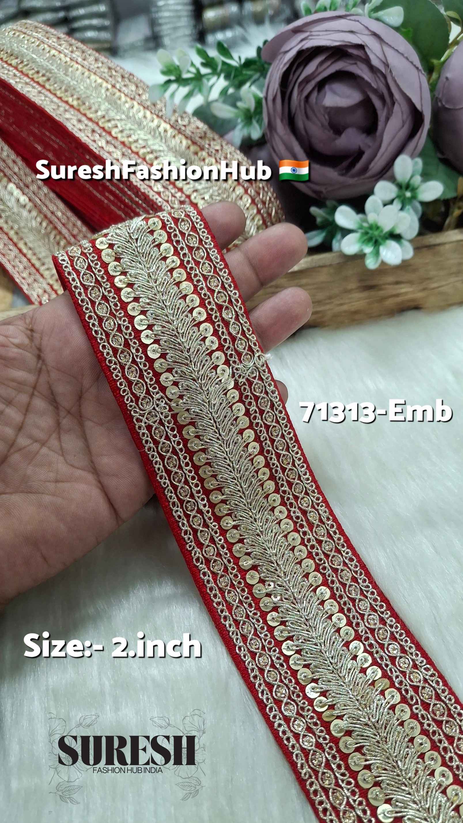 Red Sabyasachi Pearl Dori Border – 71313-EMB