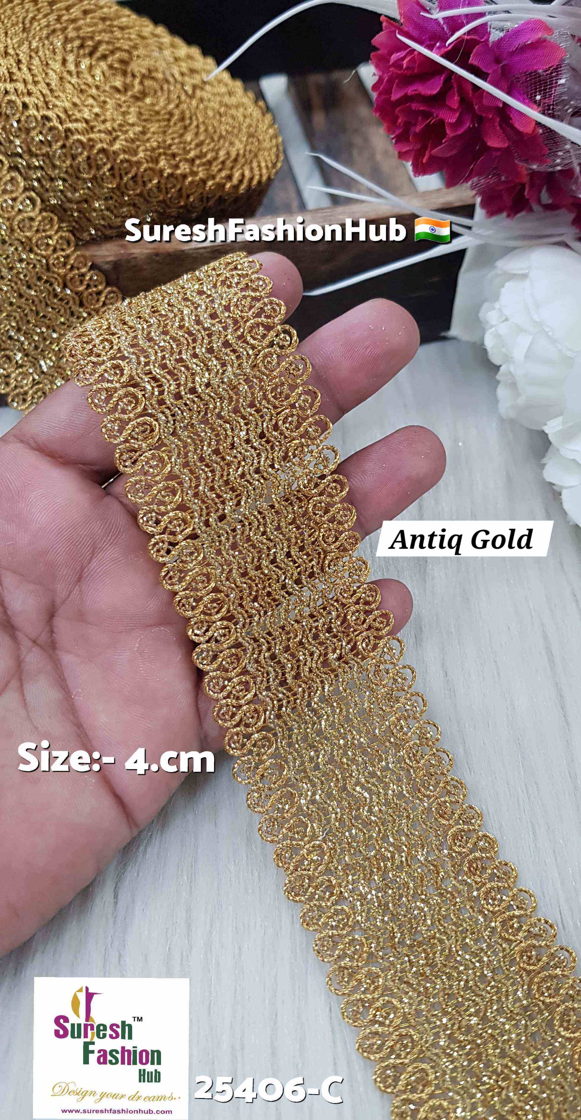 Antique Gold Majesty Jhalar Cutwork Lace