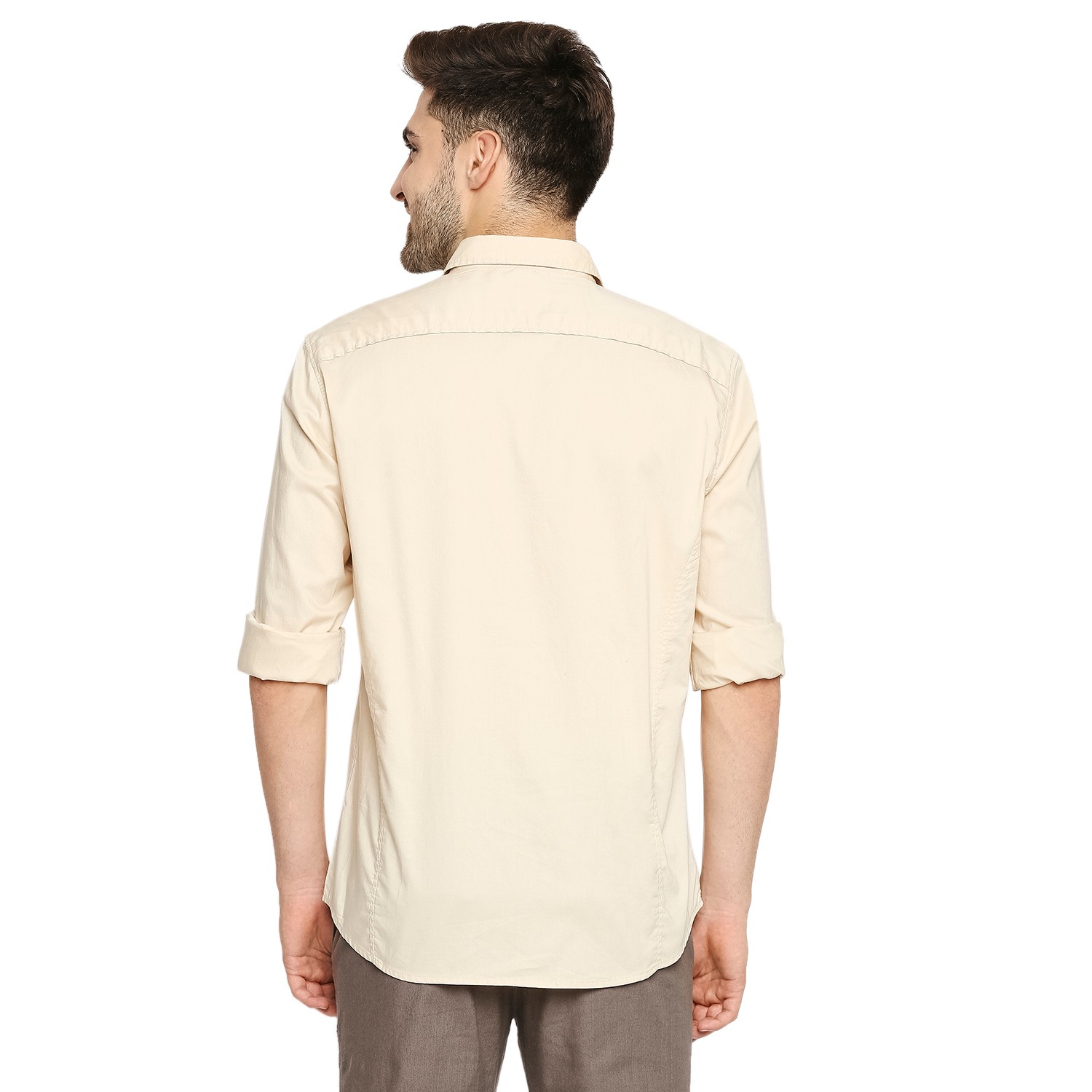 Men's Beige Cotton Solid Casual Shirt