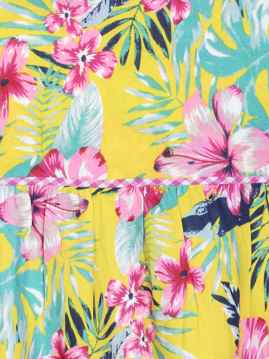 Budding Bees Girls Yellow Tropical A-Line Dress
