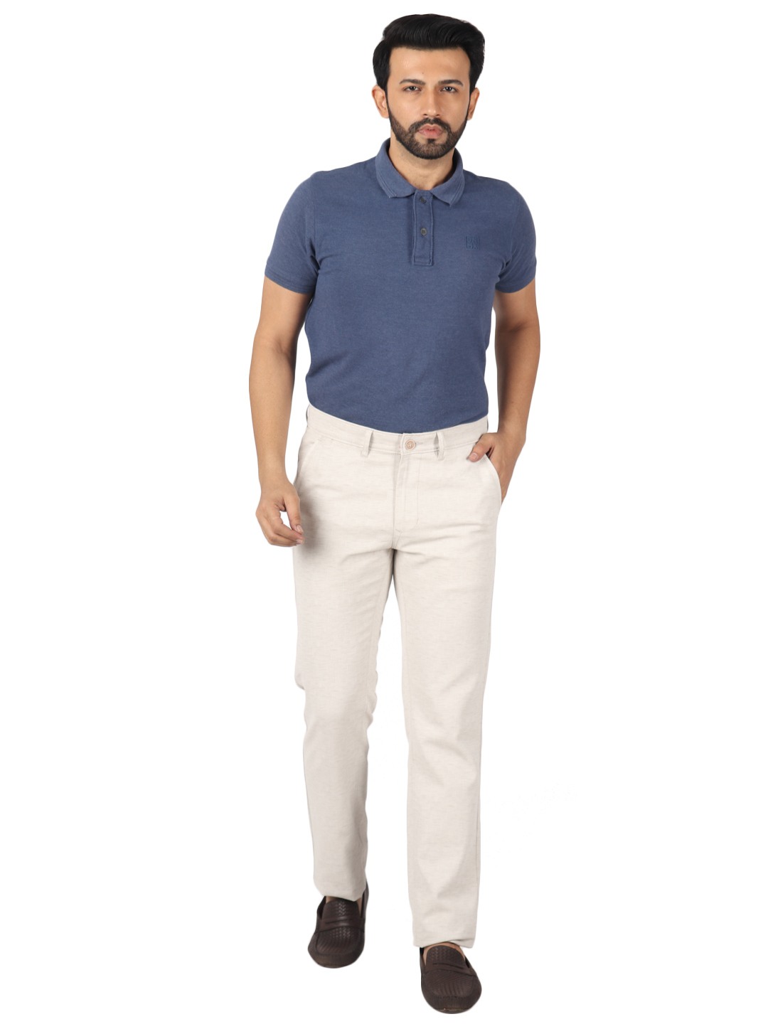 D'cot by Donear Men's Beige Cotton Trousers