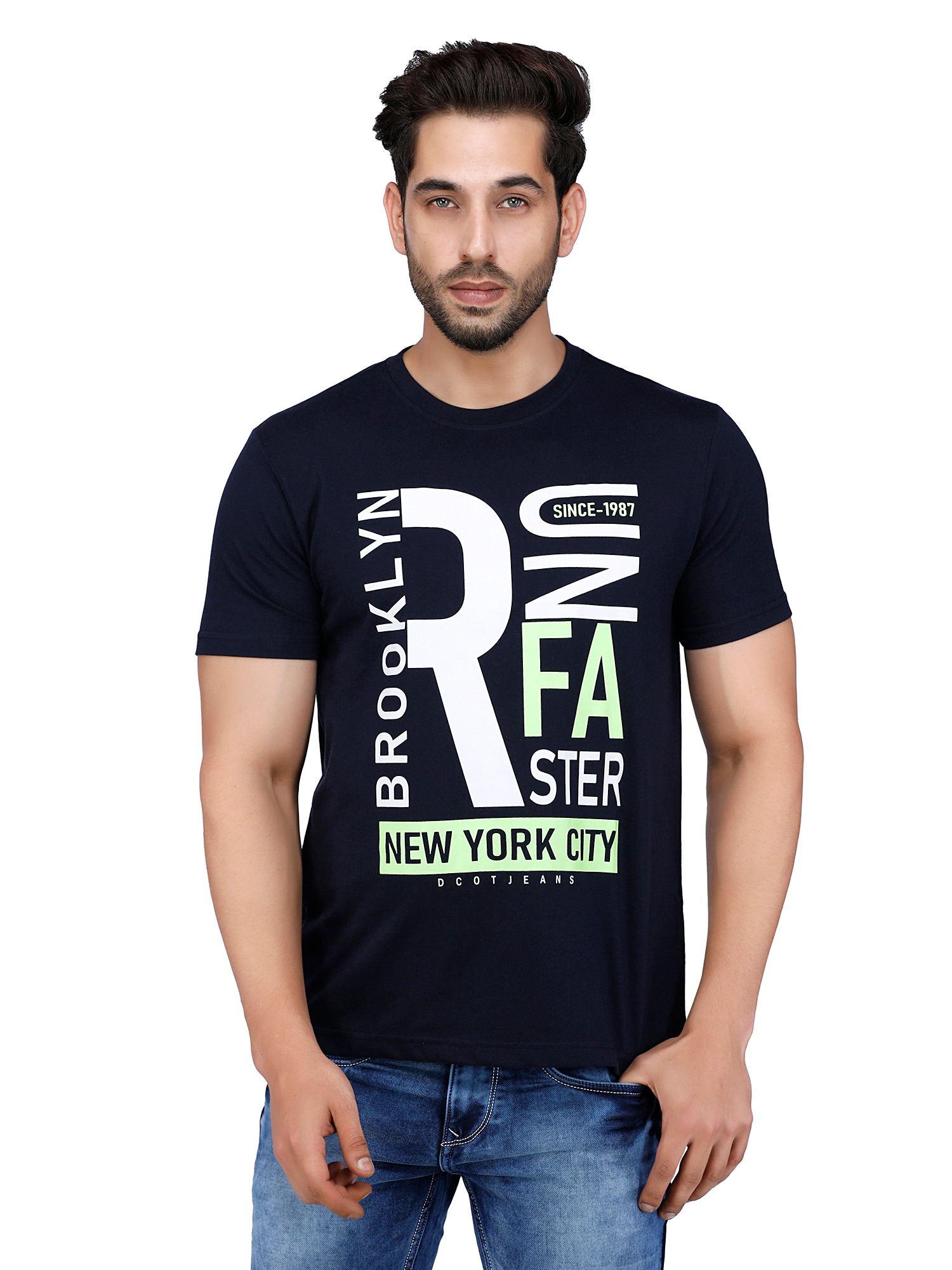 D'cot by Donear Men Blue Polycotton Regular Graphics T-Shirts