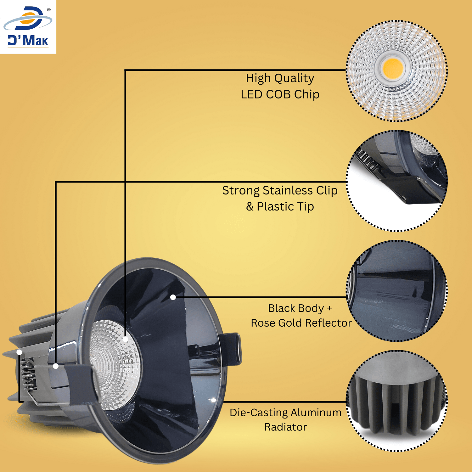 18 Watt Glitter Shiny Black LED COB Spot Light for POP/Recessed ...