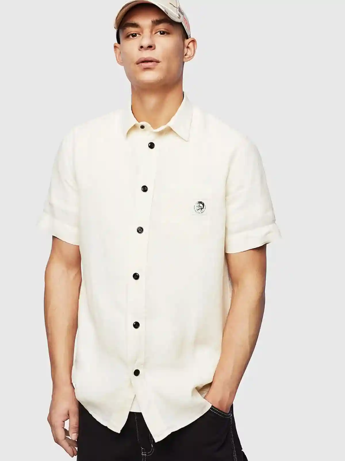 White Washed linen shirt with Mohawk patch